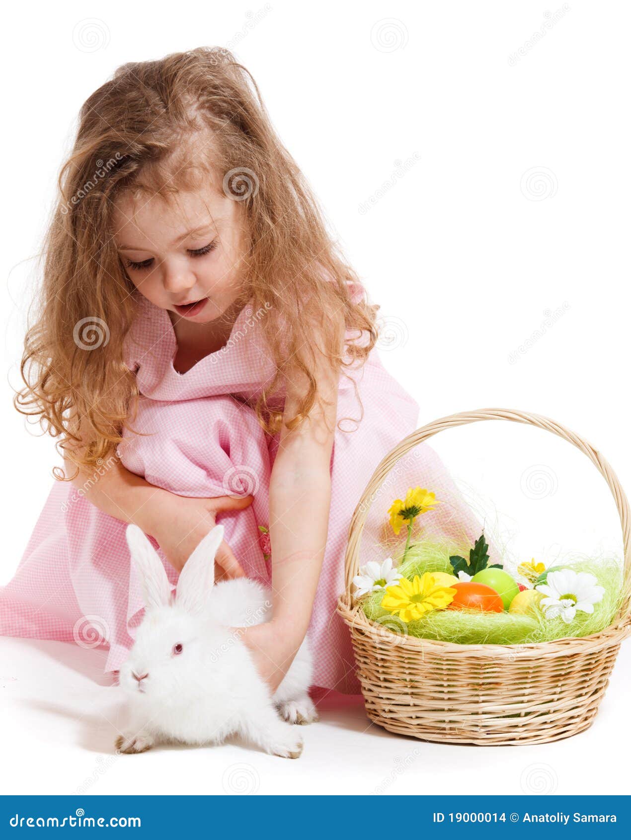 Girl Playing with Easter Bunny Stock Photo - Image of little, basket ...