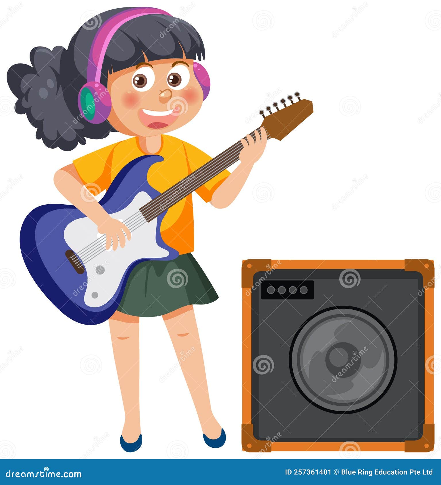A Girl Playing Electric Guitar Stock Vector - Illustration of ...