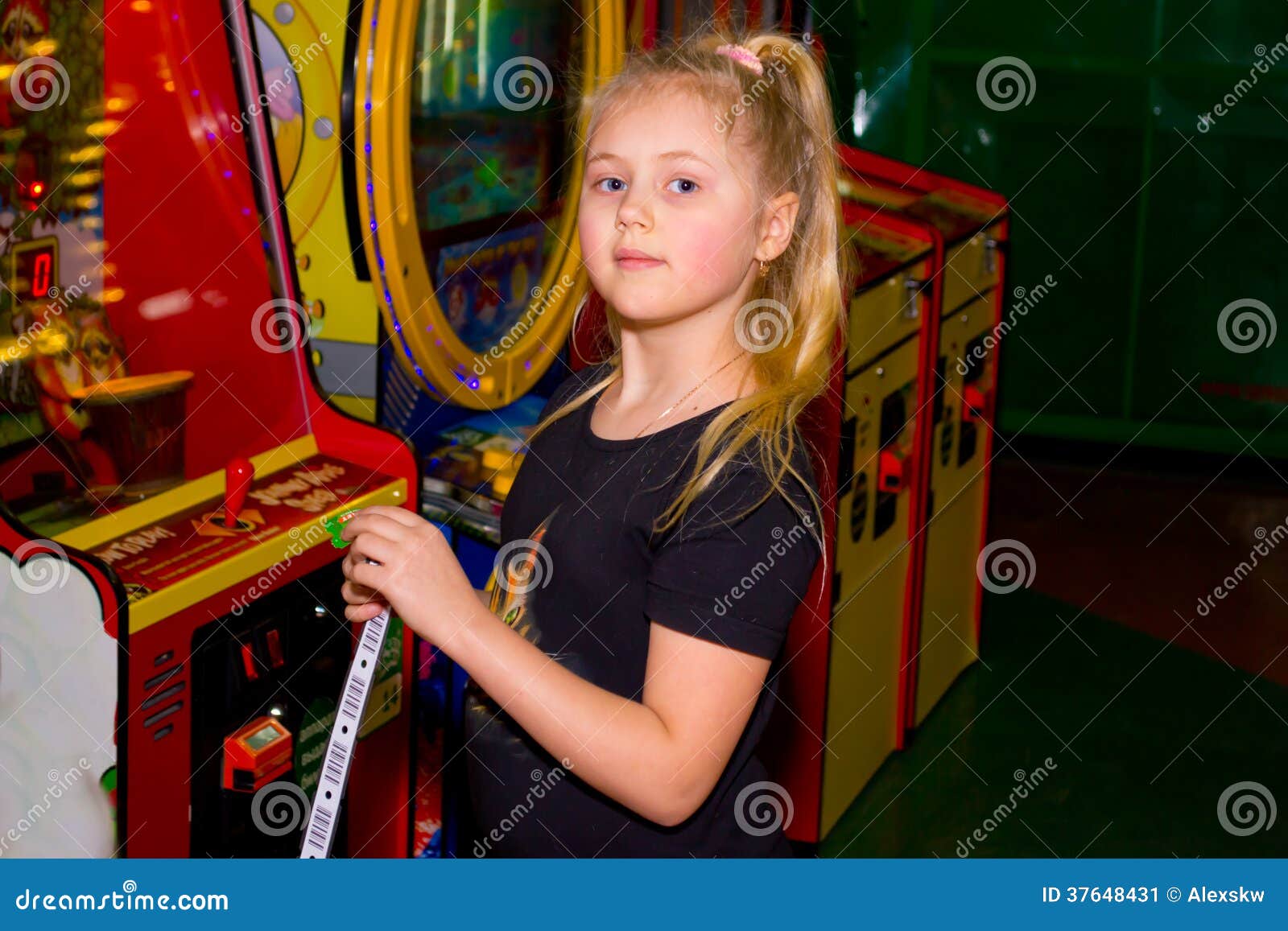 Girl Playing Gaming Machines Stock Image - Image of badges, stickers ...