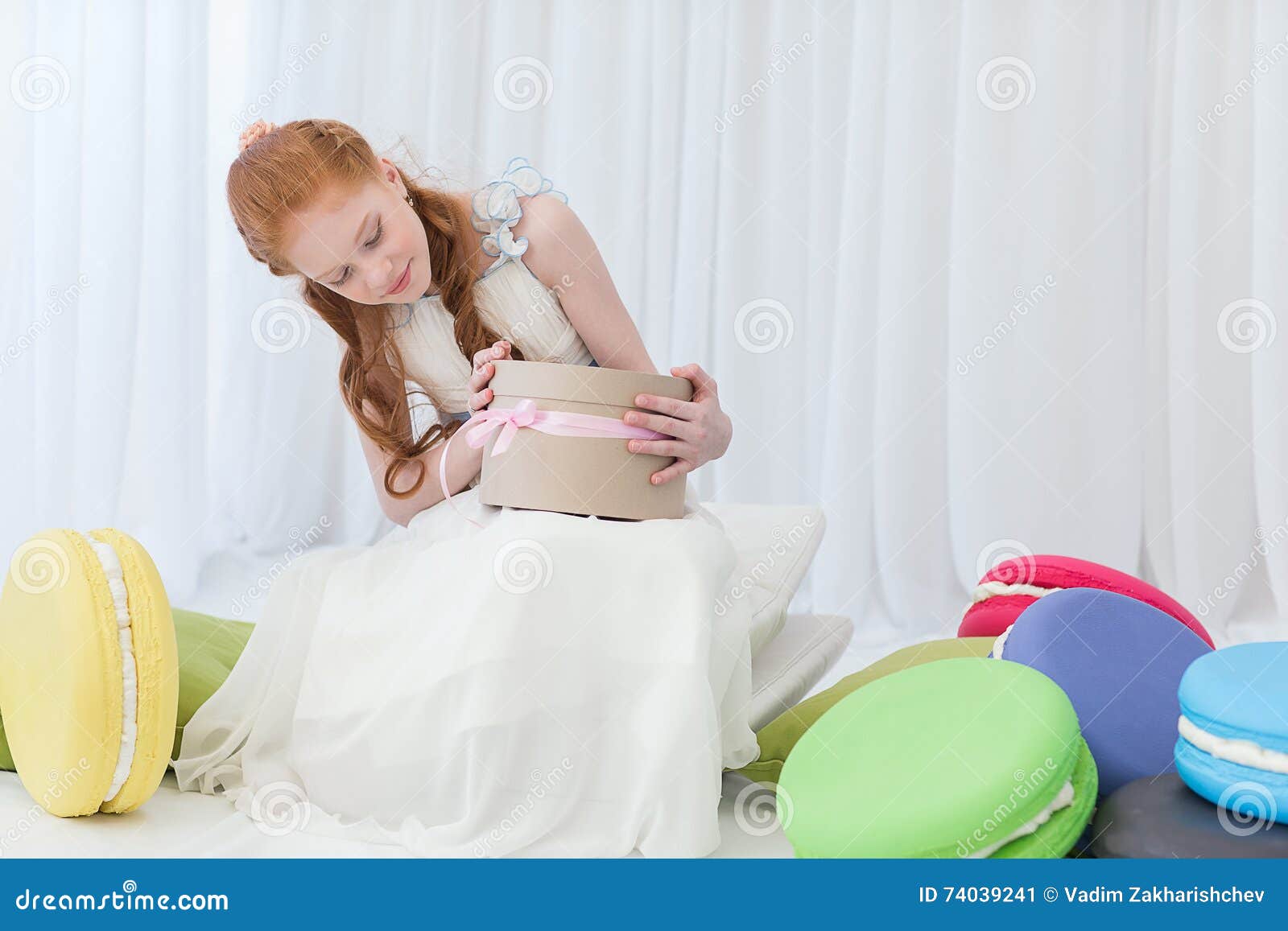 Girl playing with gift box stock image. Image of happiness - 74039241