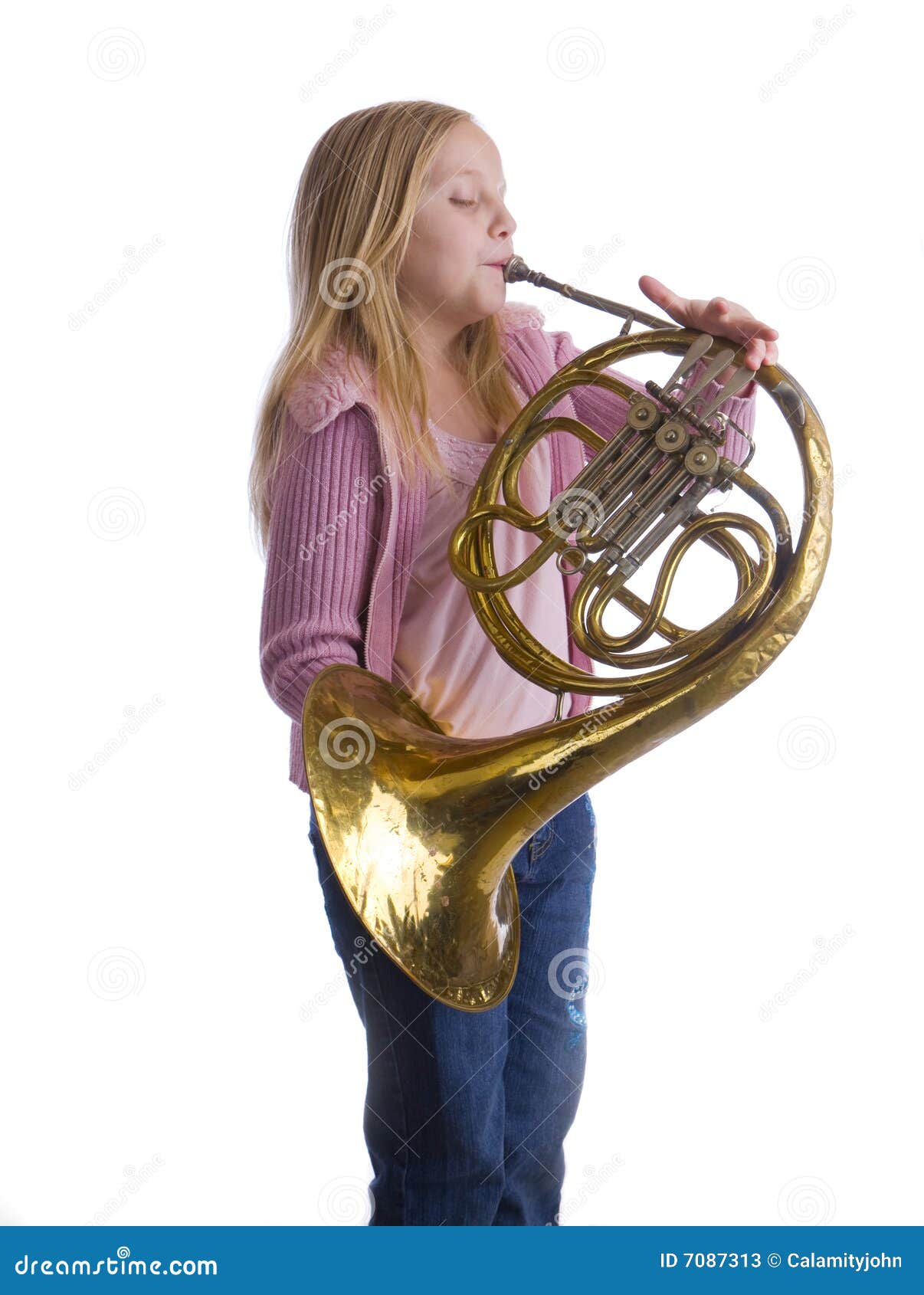 Girl Playing Horn stock image. Image of instrument, brass - 7087313