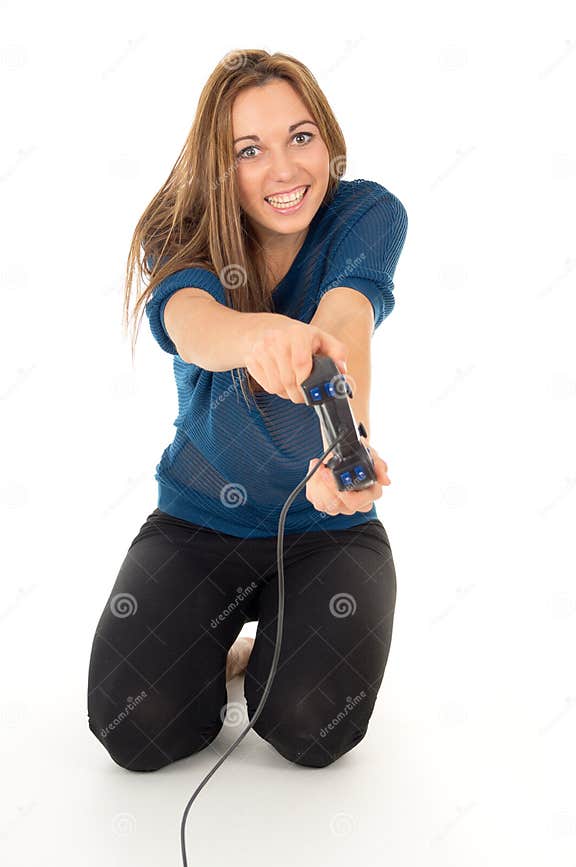 Girl Playing on the Joystick Stock Image - Image of games, electronic ...