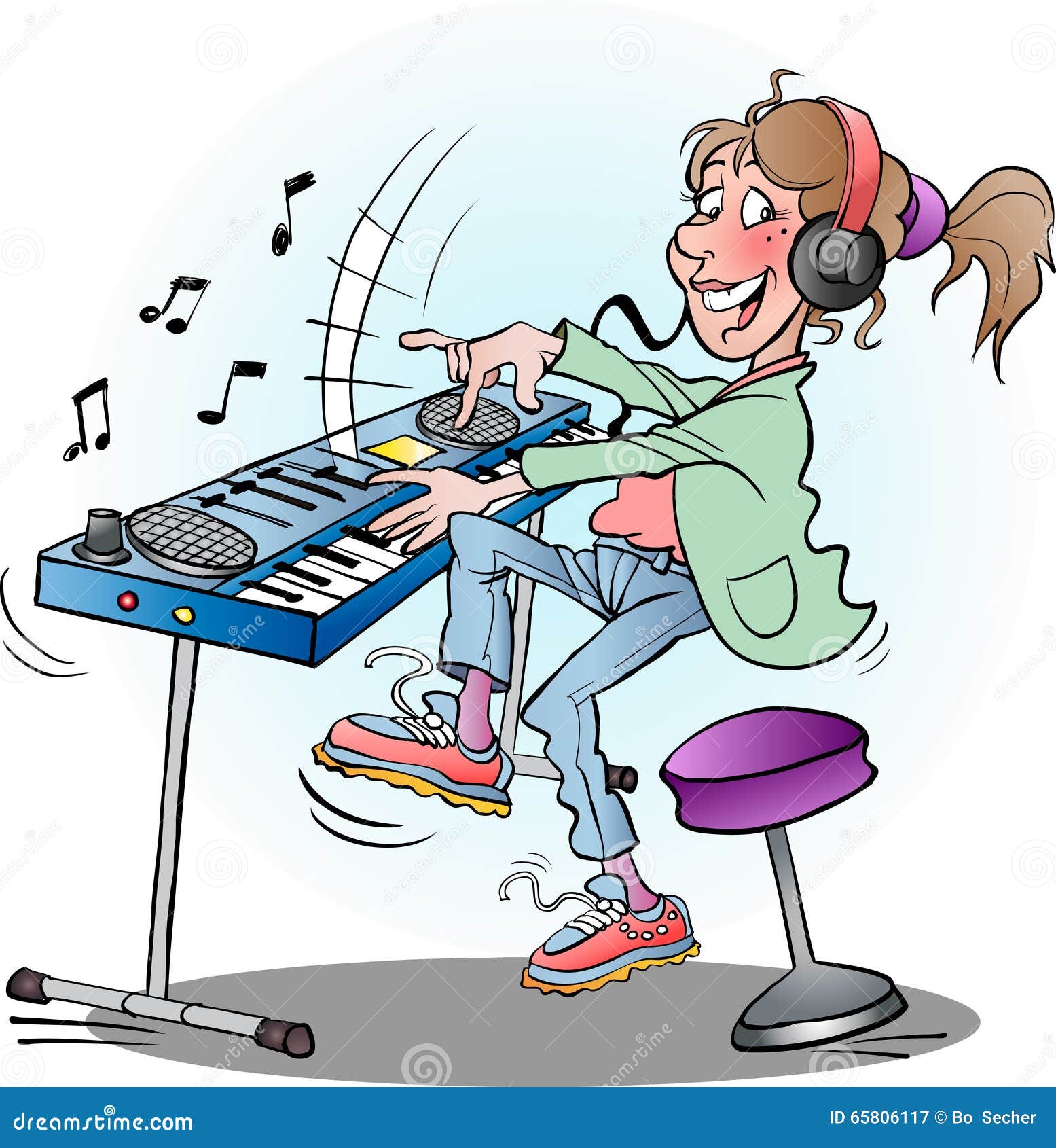 Girl playing keyboard stock illustration. Illustration of female - 65806117