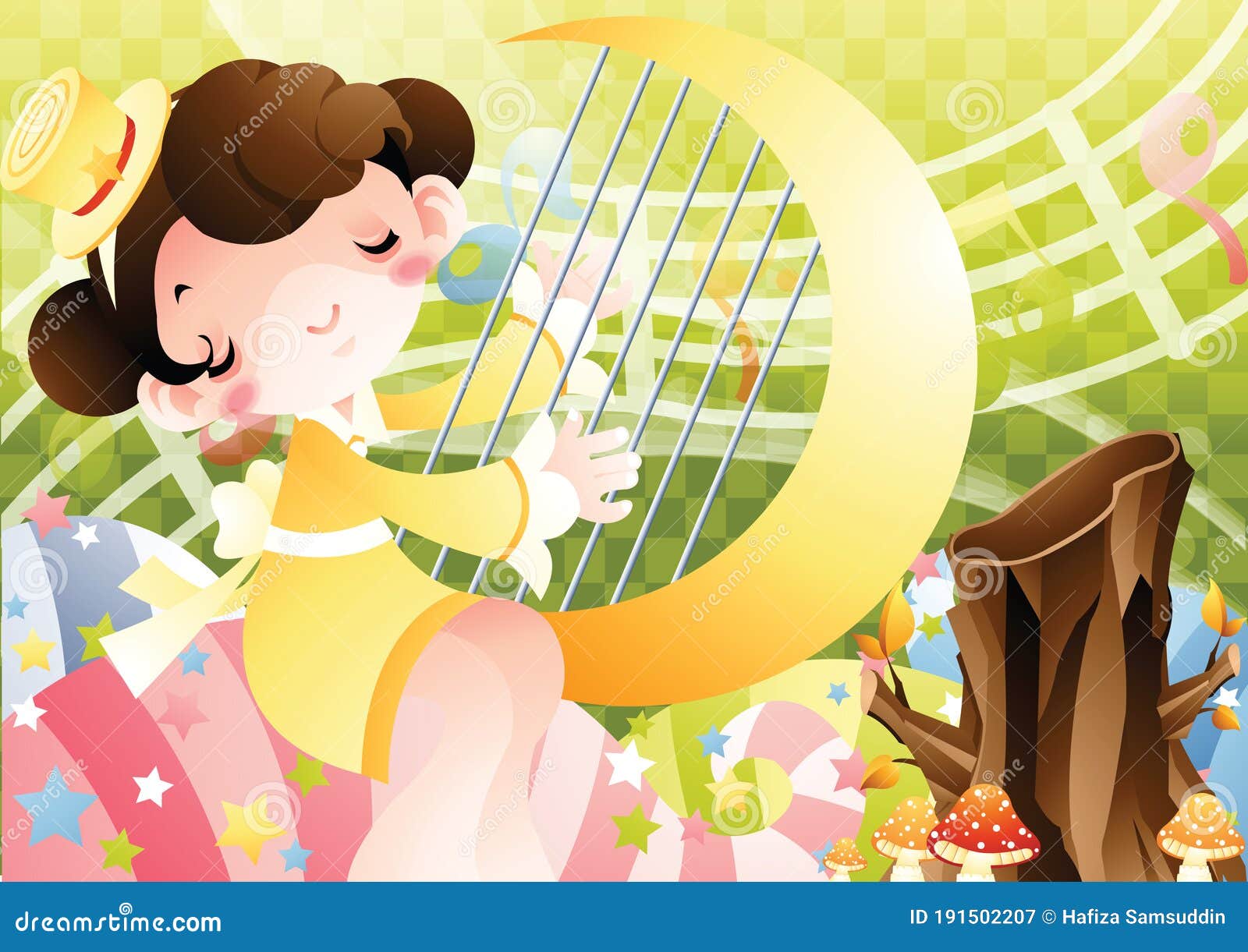 Girl Playing Lyre. Vector Illustration Decorative Design Stock Vector ...