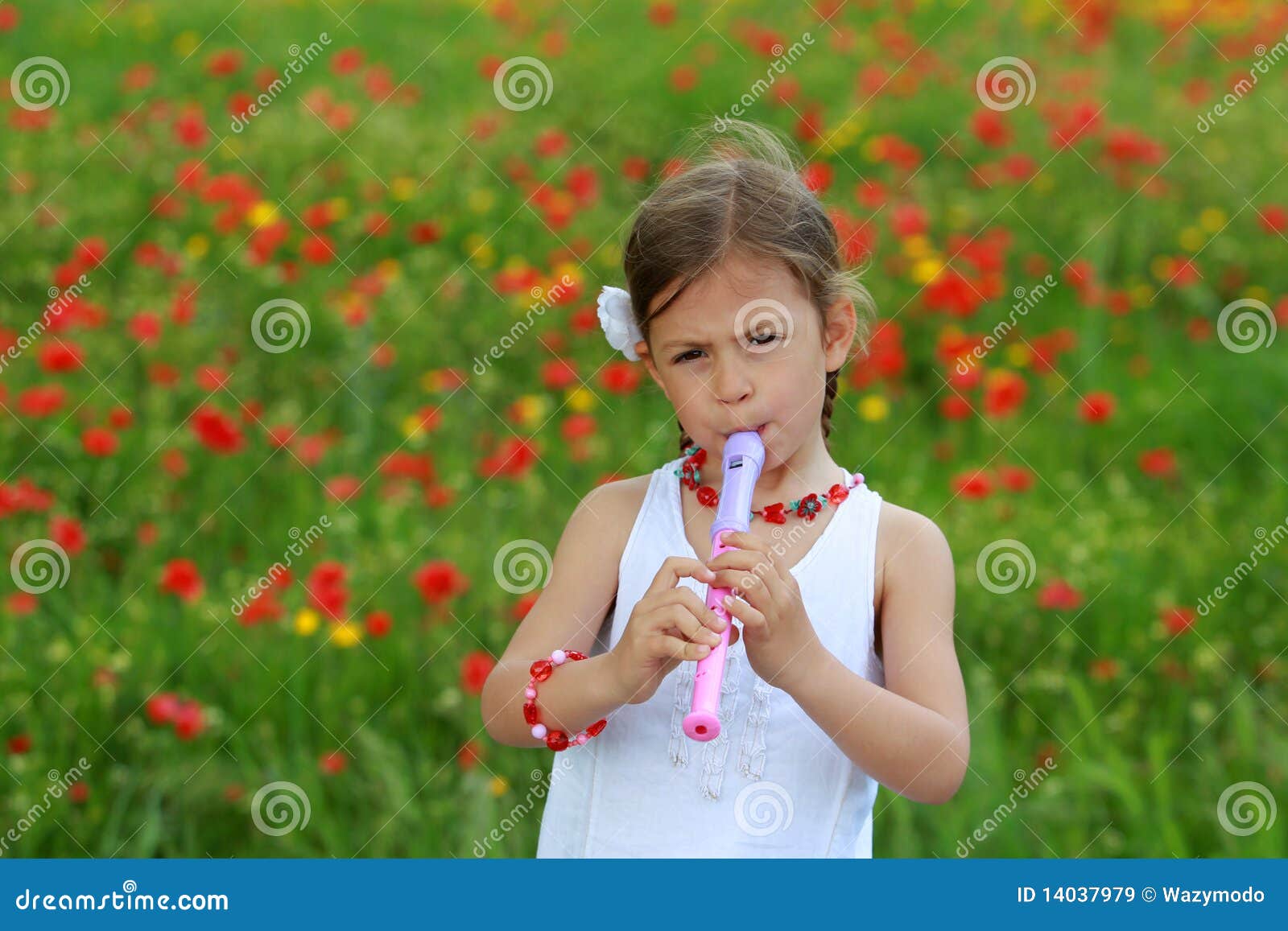 Girl playing the recorder stock image. Image of green - 14037979