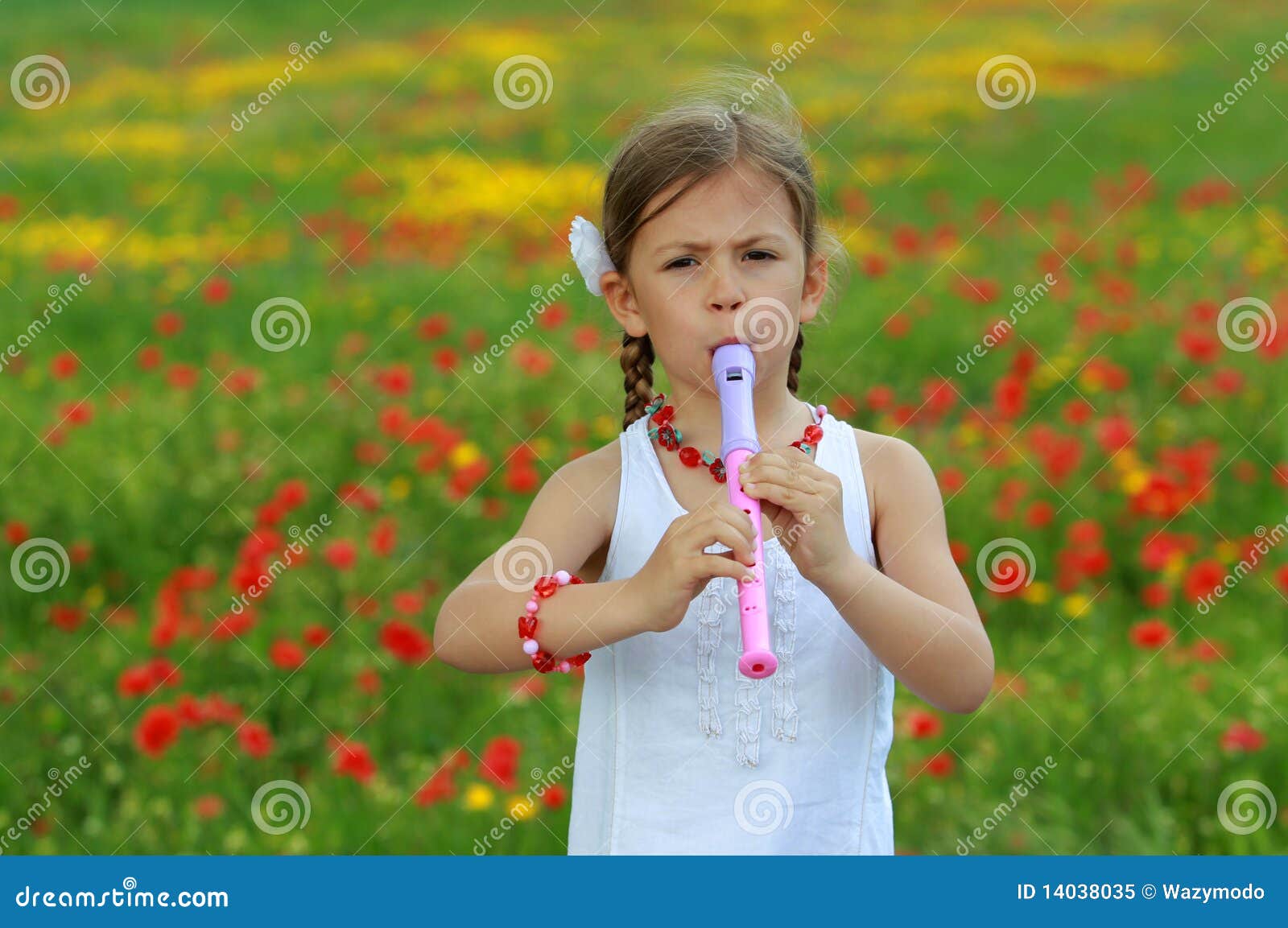 Girl playing the recorder stock image. Image of necklace - 14038035