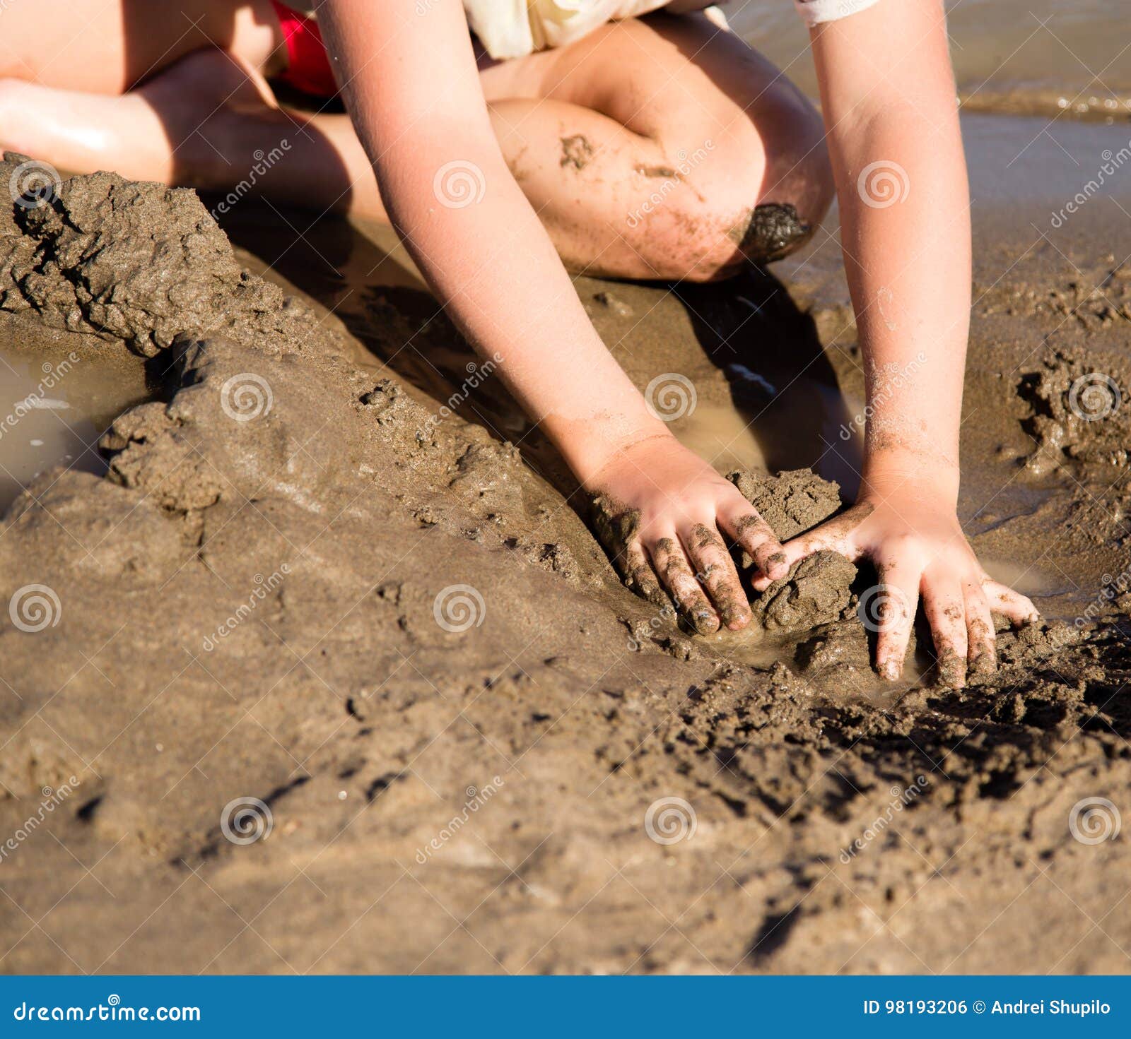Girl Playing in the Sand on the Lake Stock Photo - Image of swimsuit ...