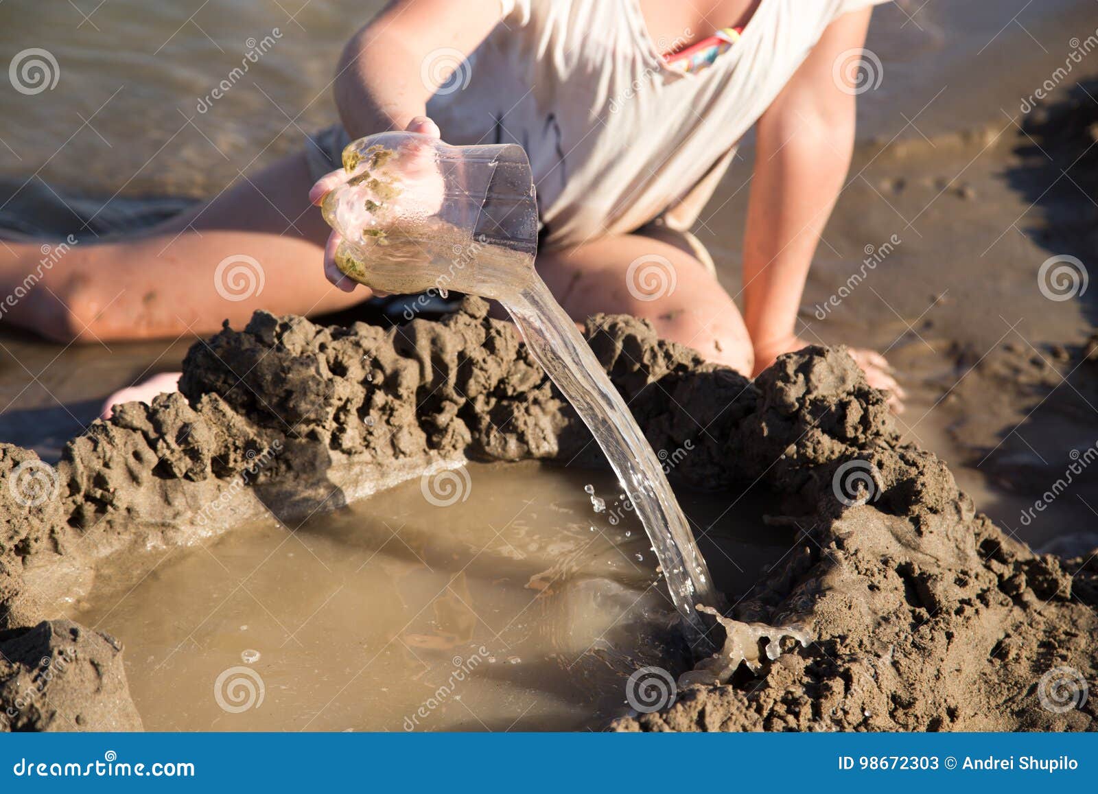 Girl Playing in the Sand on the Lake Stock Image - Image of childhood ...
