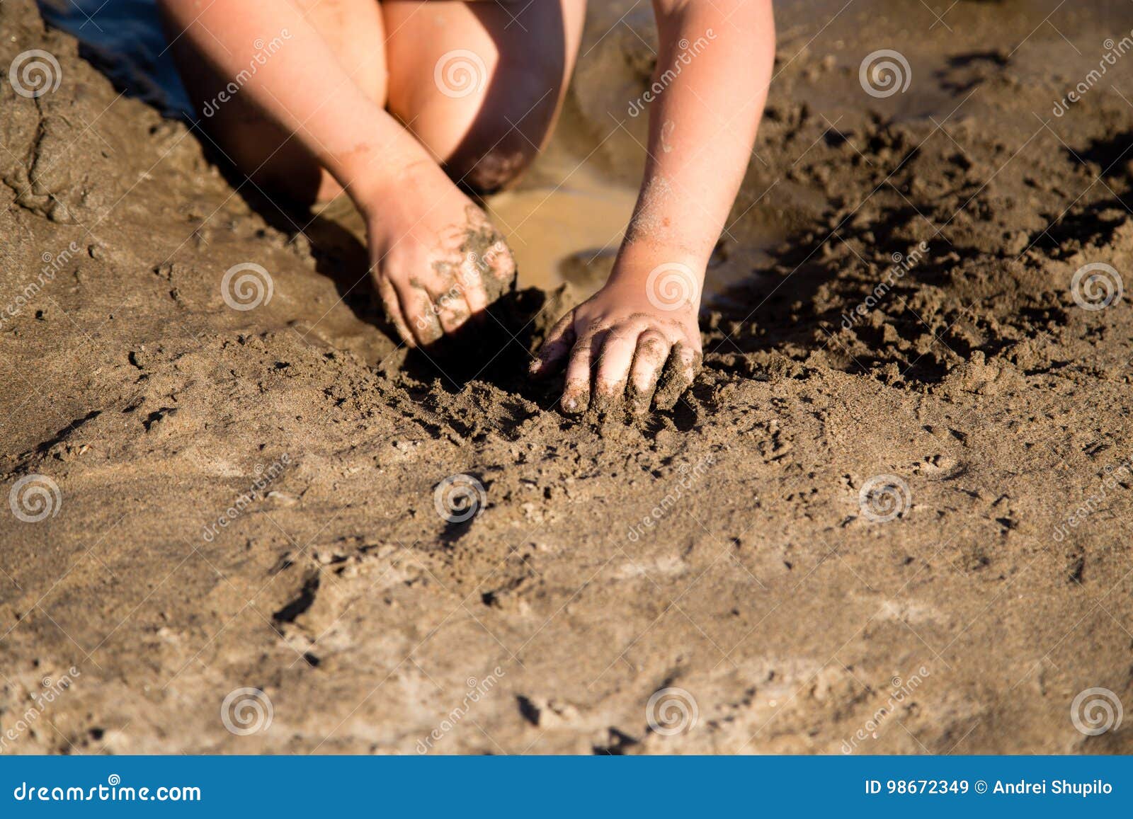 Girl Playing in the Sand on the Lake Stock Image - Image of sunlight ...