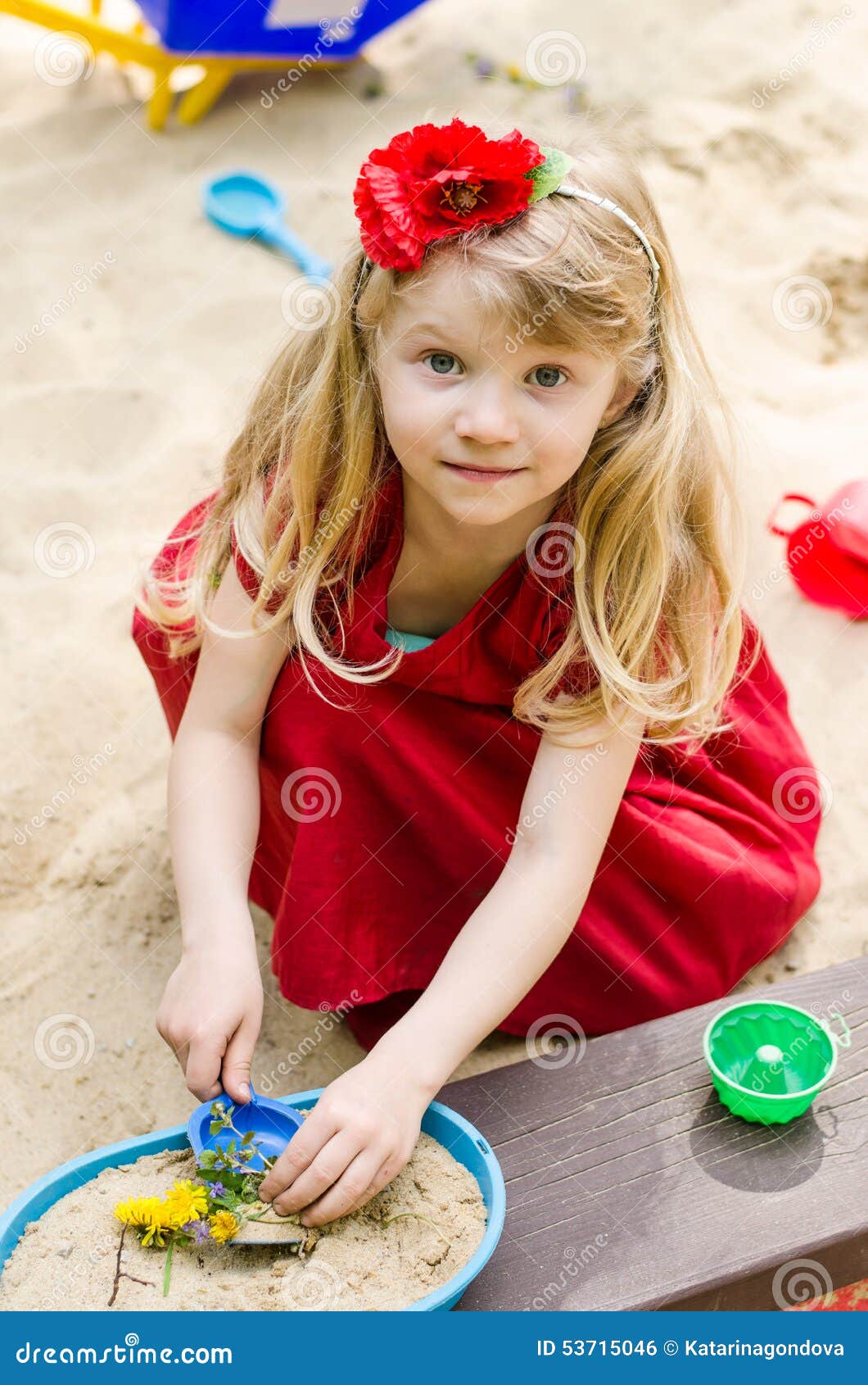 Girl playing in sandpit stock photo. Image of girl, outdoor - 53715046