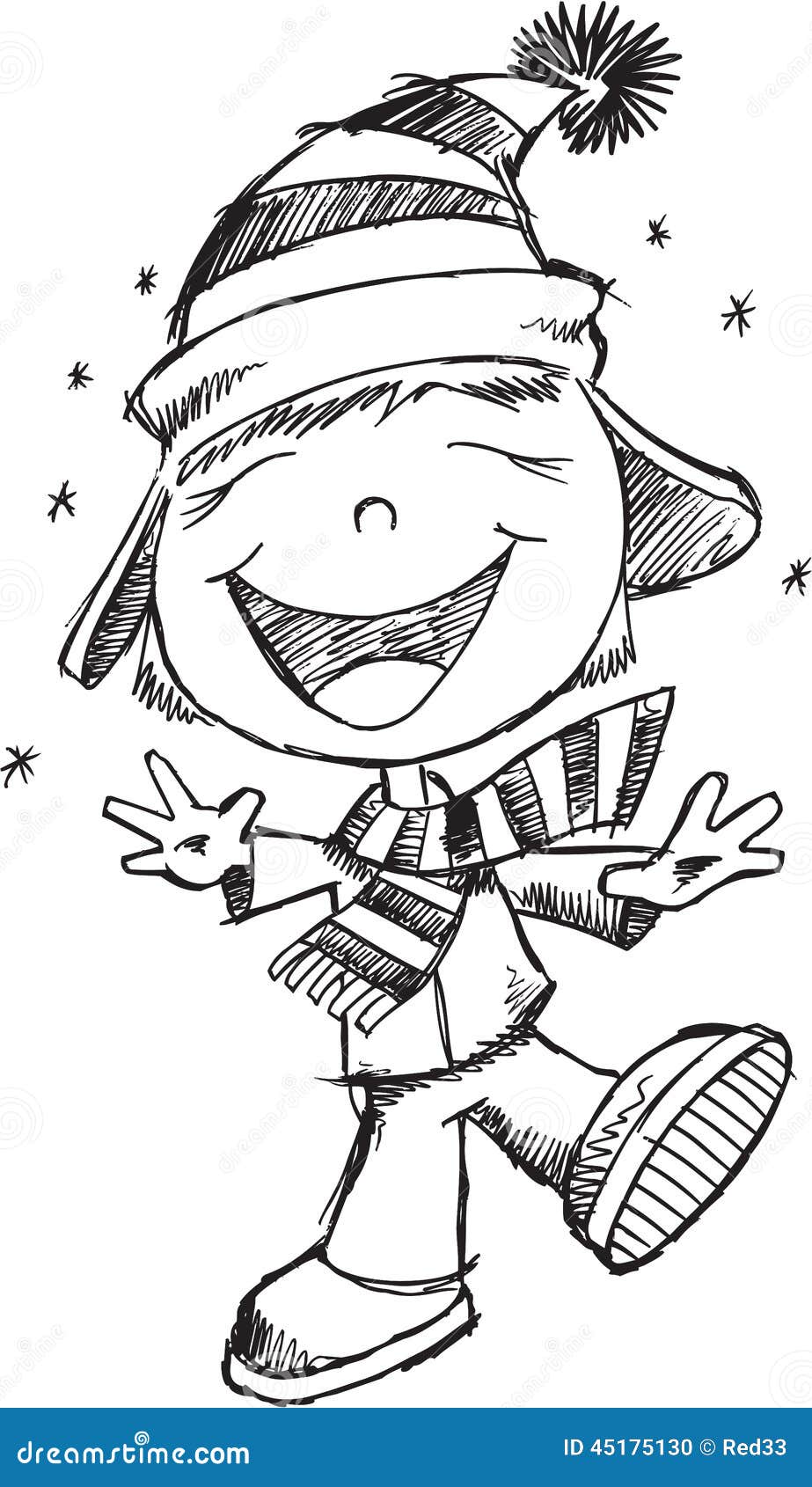 Girl Playing in Snow Sketch Stock Vector - Illustration of cold ...