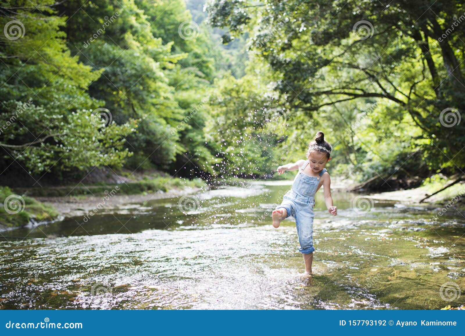 Cute Girl Playing in a Beautiful Mountain Stream Stock Photo - Image of ...