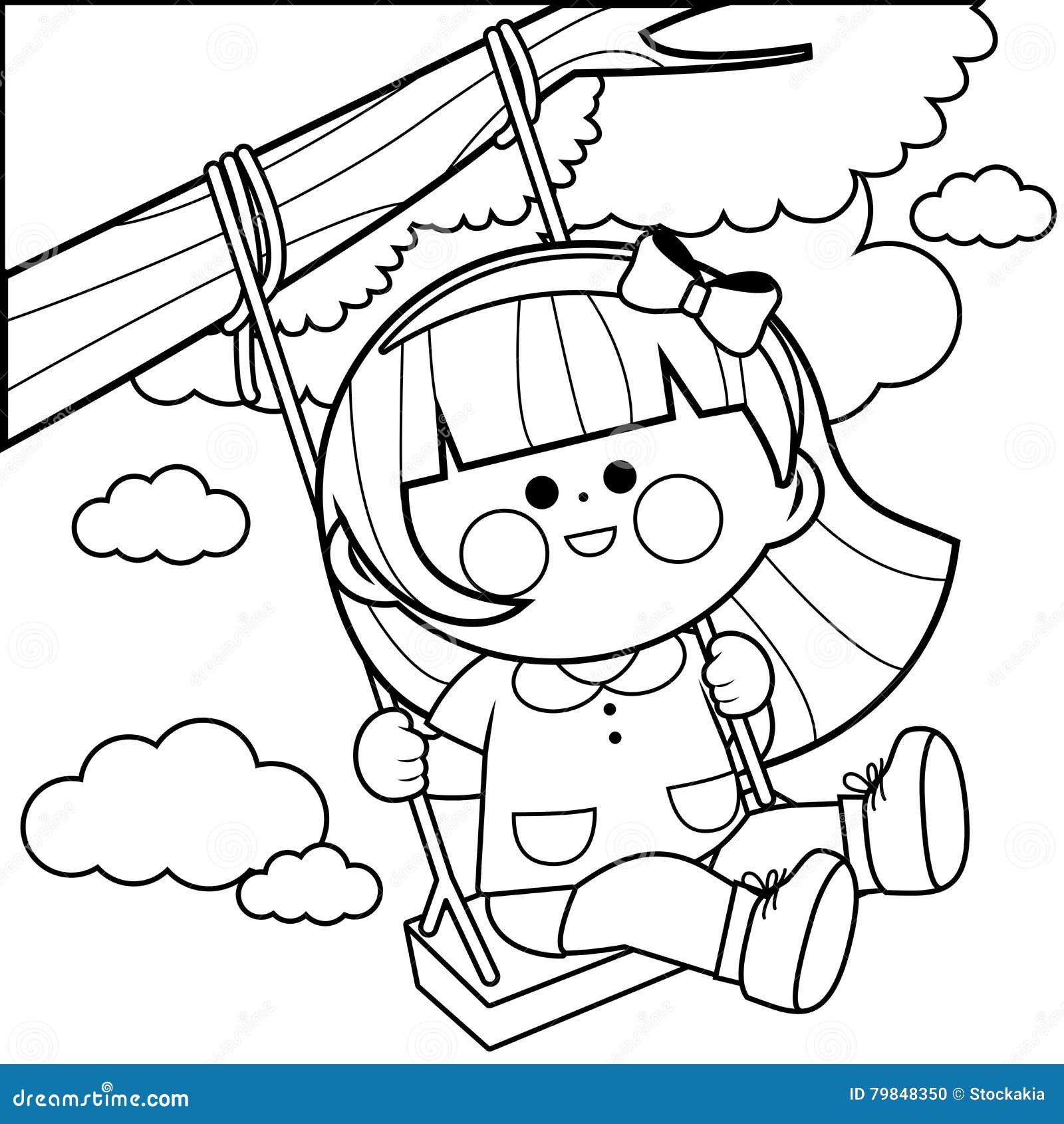 Girl Playing On A Tree Swing. Little Child On Swing Under A Tree In The ...