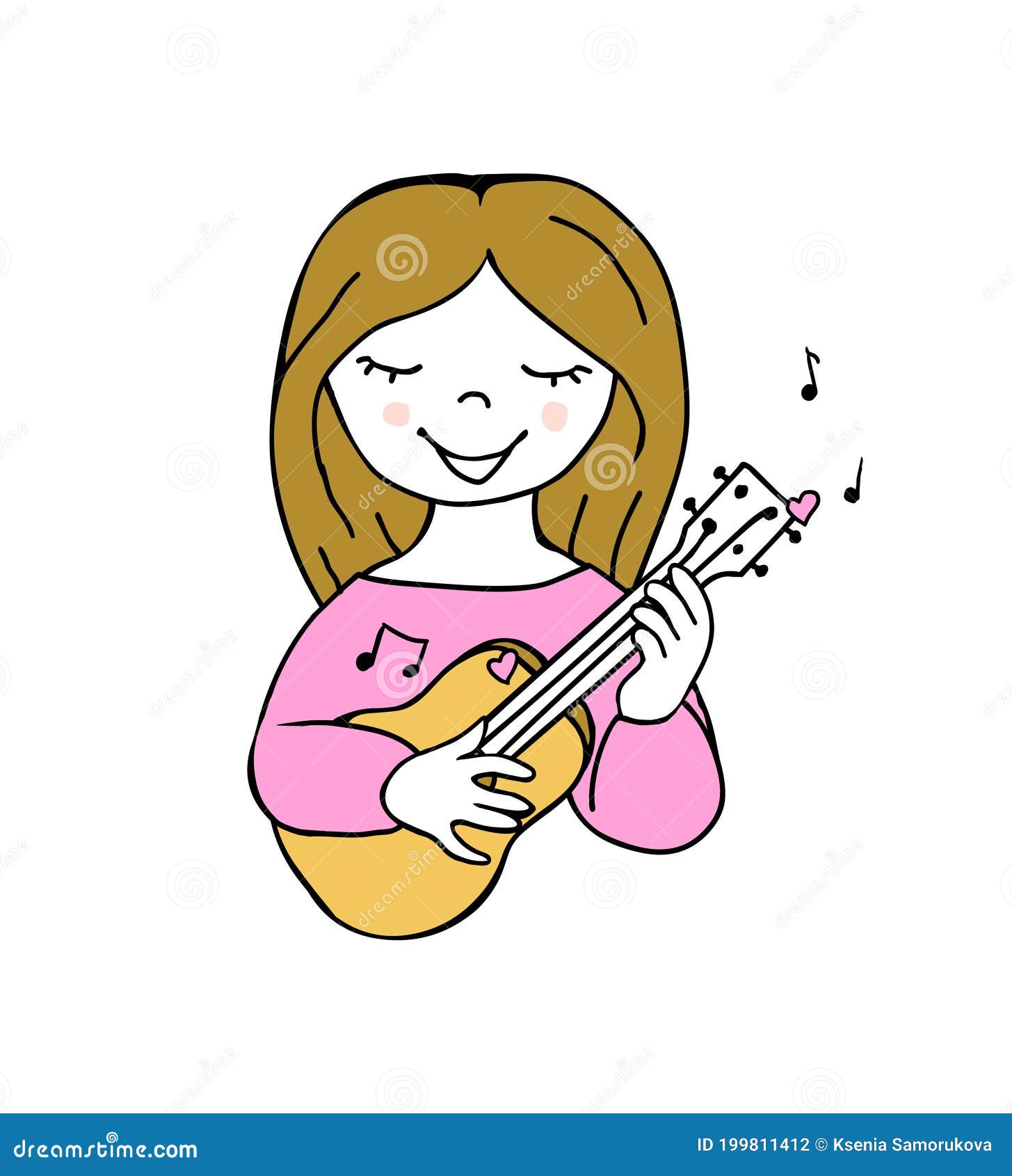 Girl With Ukulele Vector Doodle Illustration Stock Vector