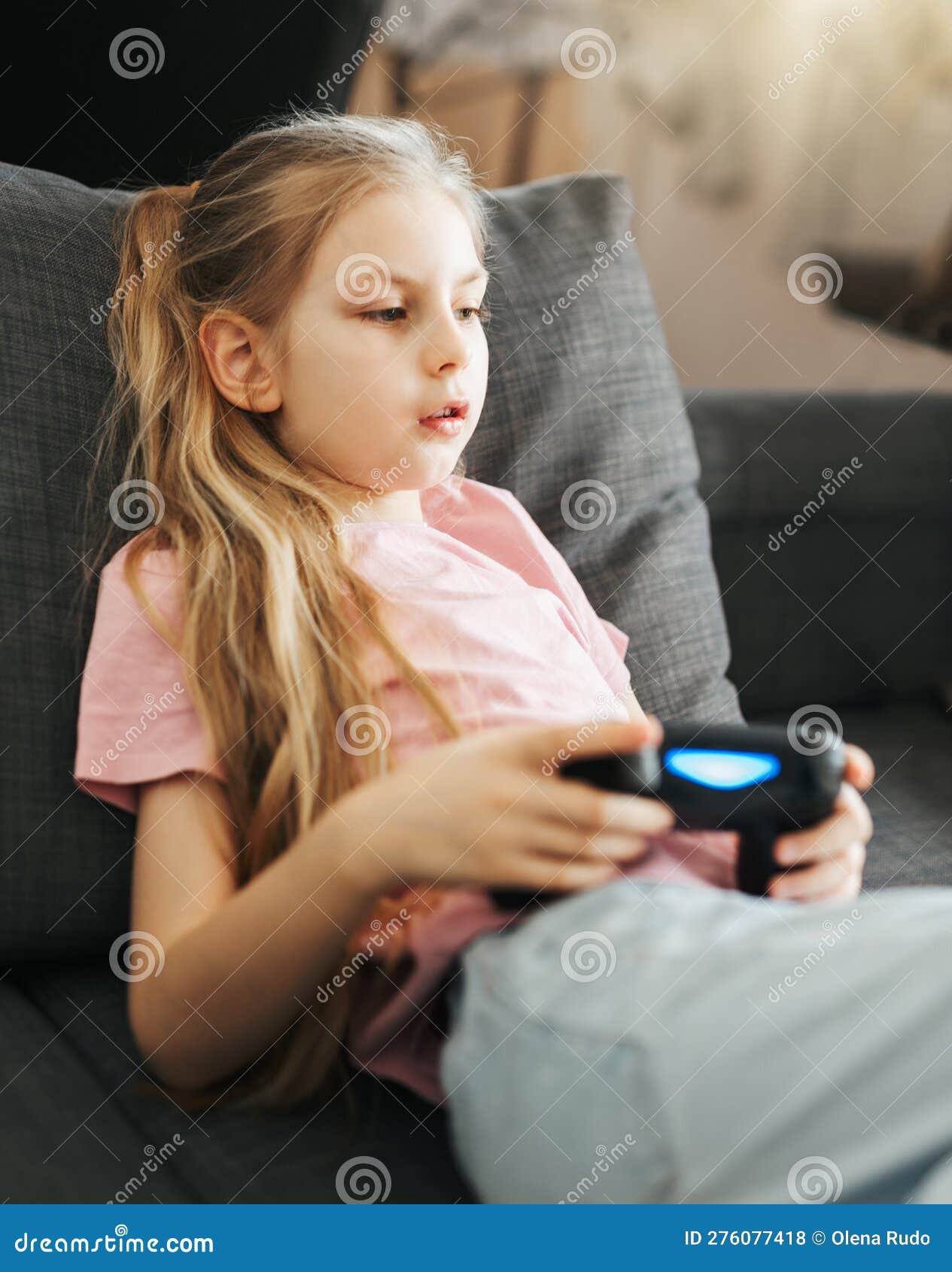 Girl Playing Video Game at Home Stock Photo - Image of joypad, enjoying ...