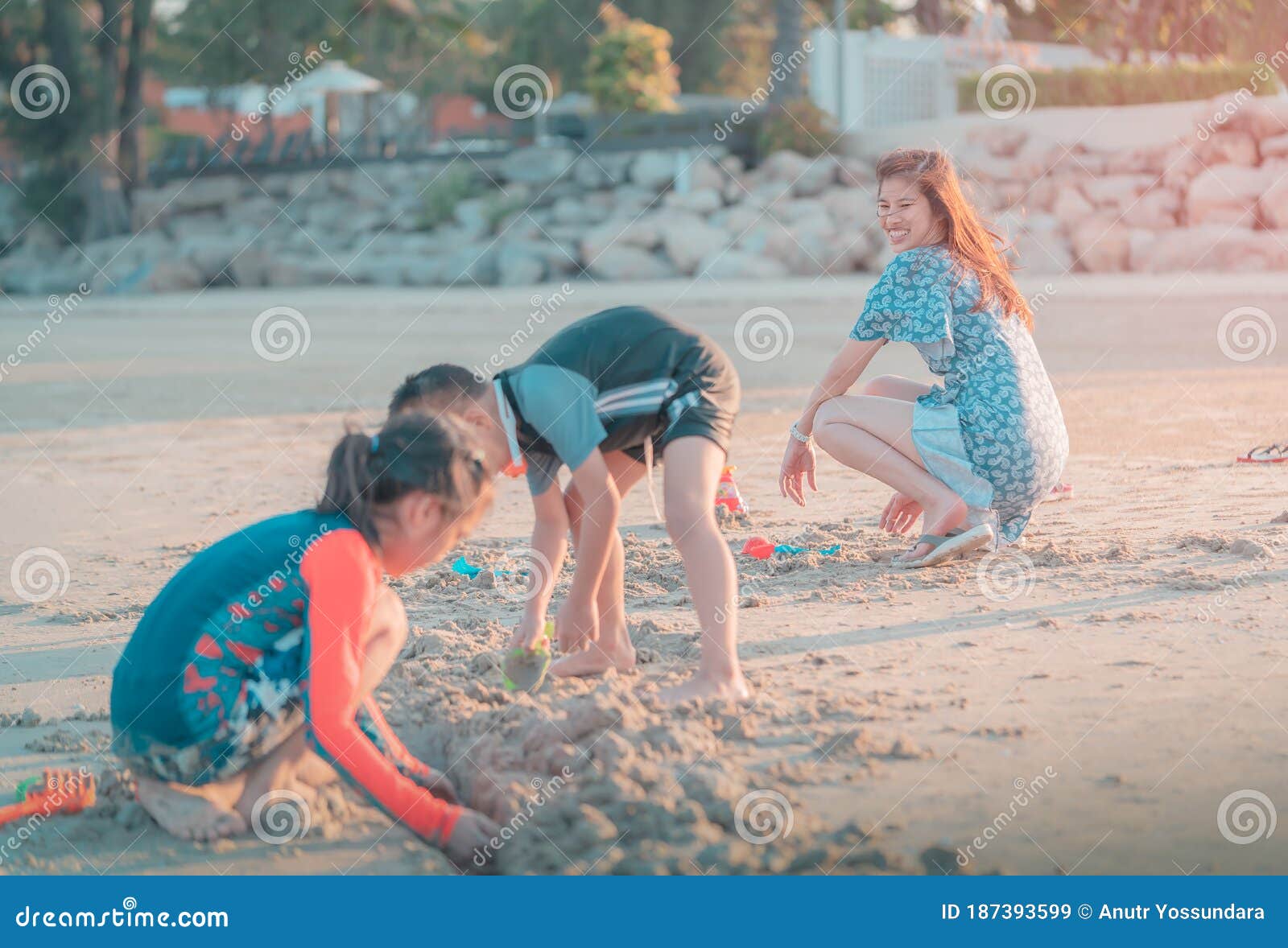 Girl Playing with Wave and Sand on the Beach Stock Image - Image of ...
