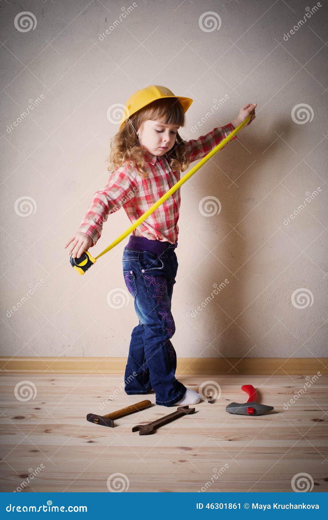 Girl plays in the builder stock image. Image of background - 46301861