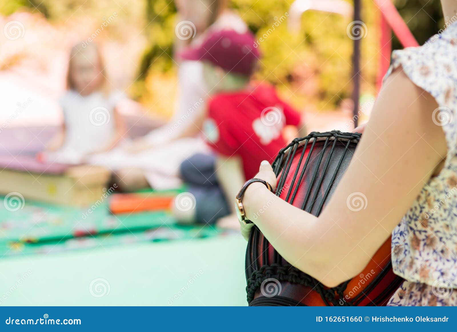 The Girl Plays the Djembe Drum for Children Stock Photo - Image of ...