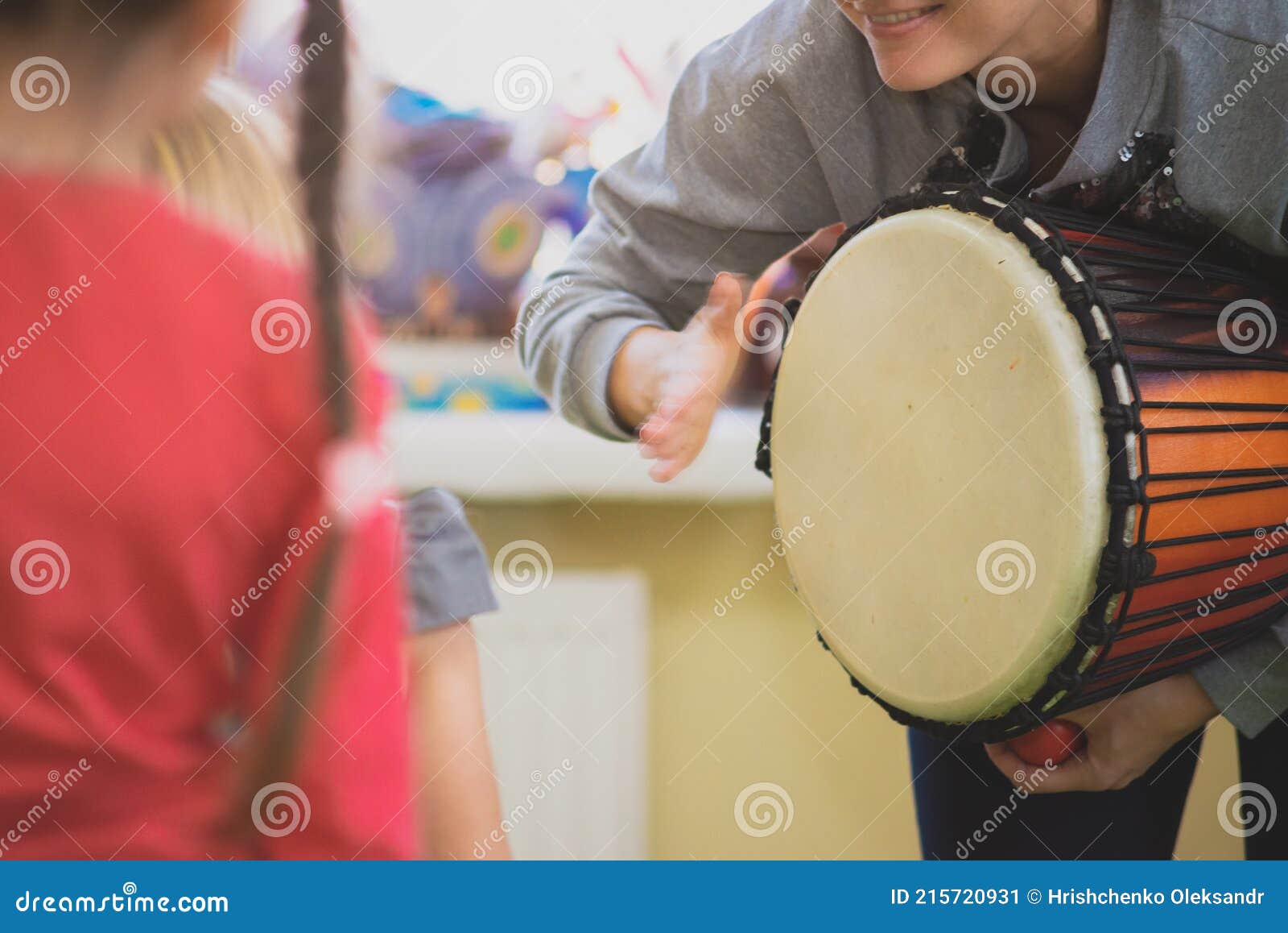 The Girl Plays the Djembe Drum for Children Stock Image - Image of ...
