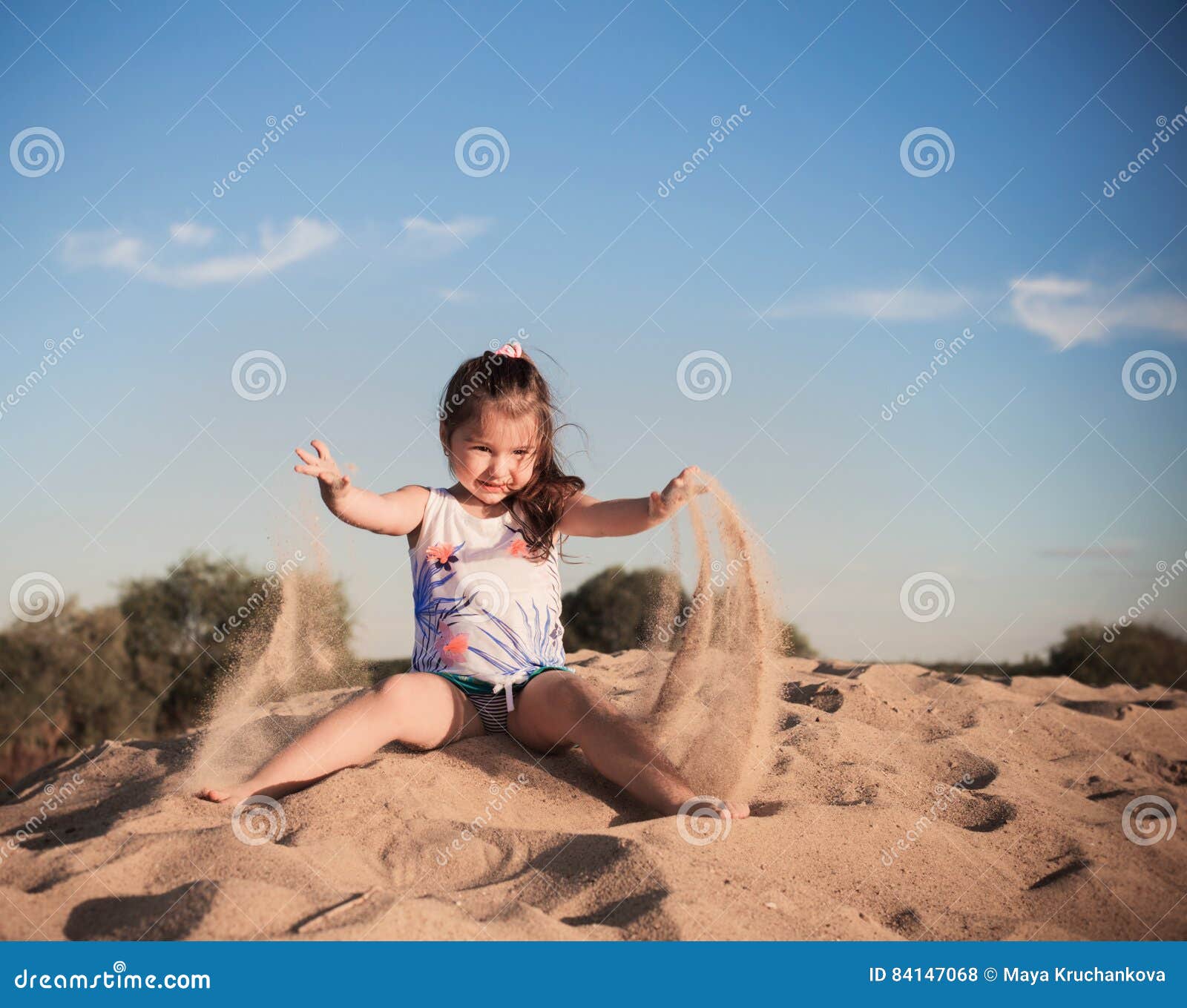 Girl plays by sand stock photo. Image of girl, sandy - 84147068