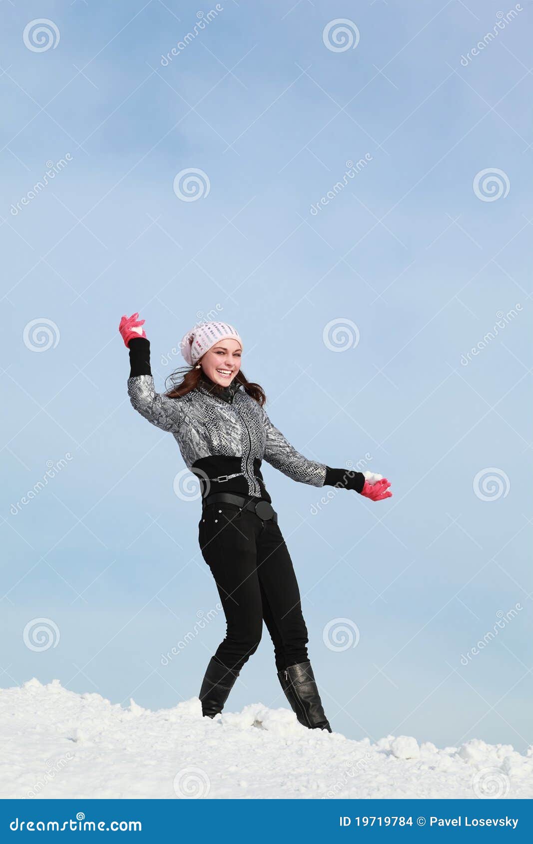 Girl Plays Snowballs in Winter Stock Photo - Image of gladness, rest ...