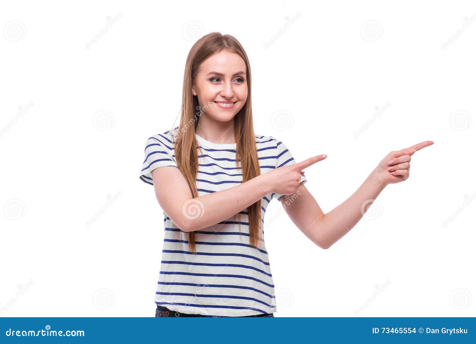Girl Pointed on Side on Advertising Stock Photo - Image of blue ...
