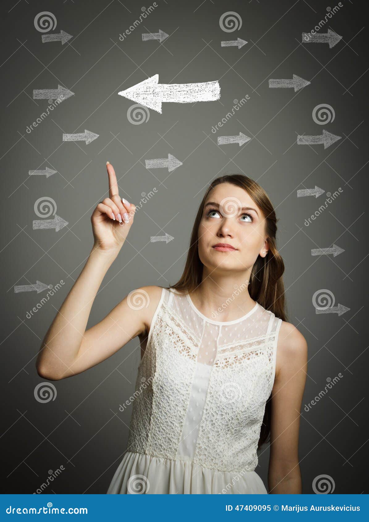Girl pointing at arrow. stock image. Image of portrait - 47409095