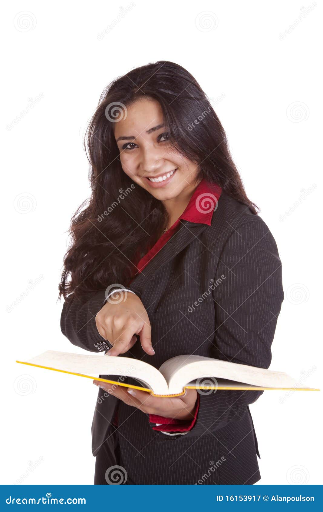 Girl Pointing in Book Smiling Stock Image - Image of looking, confident ...