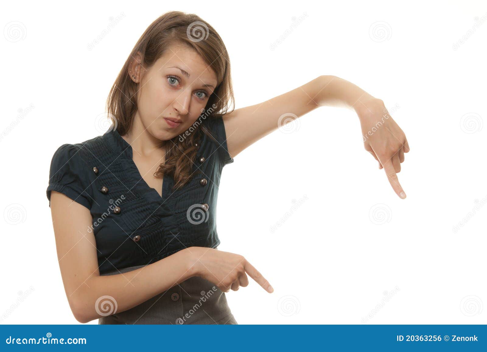 Girl pointing down stock photo. Image of lifestyle, portrait - 20363256