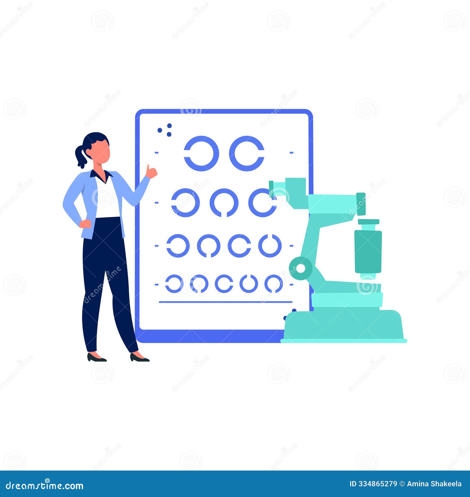 The Girl is Pointing at the Eye Testing Machine Stock Illustration ...