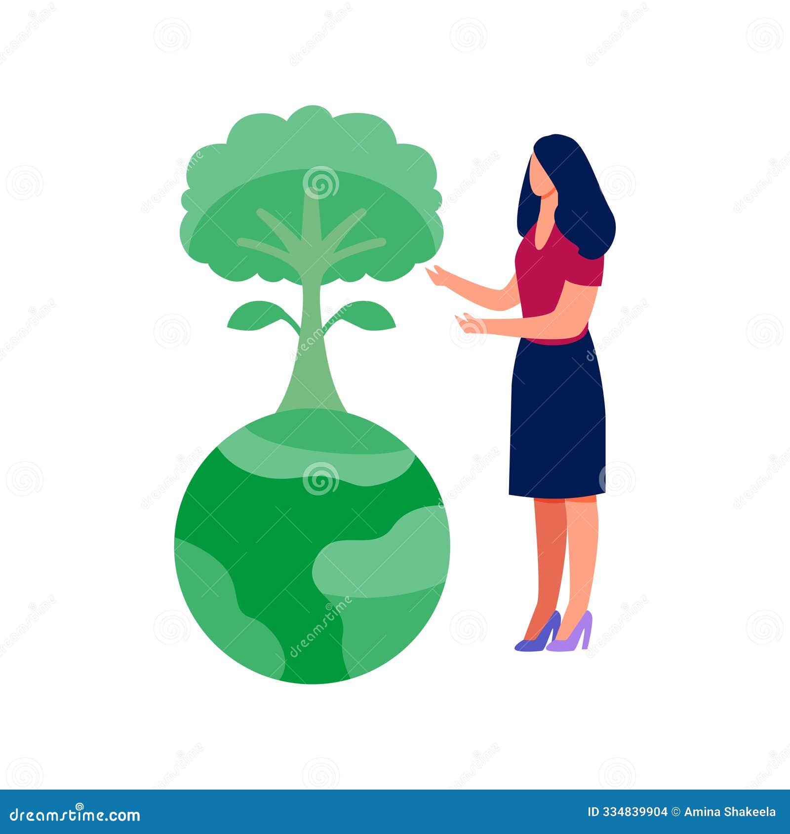 A Girl is Pointing Global Environment Stock Illustration - Illustration ...