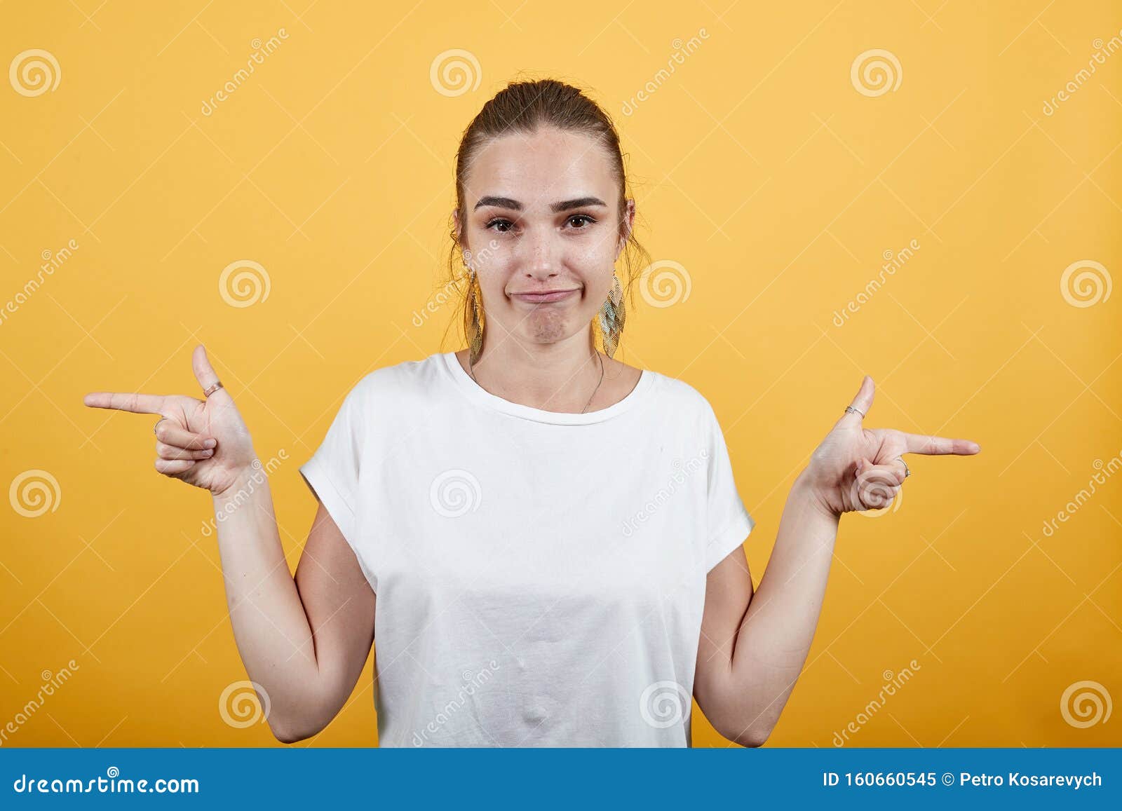 Girl Pointing Left and Right Stock Image - Image of friendly, self ...