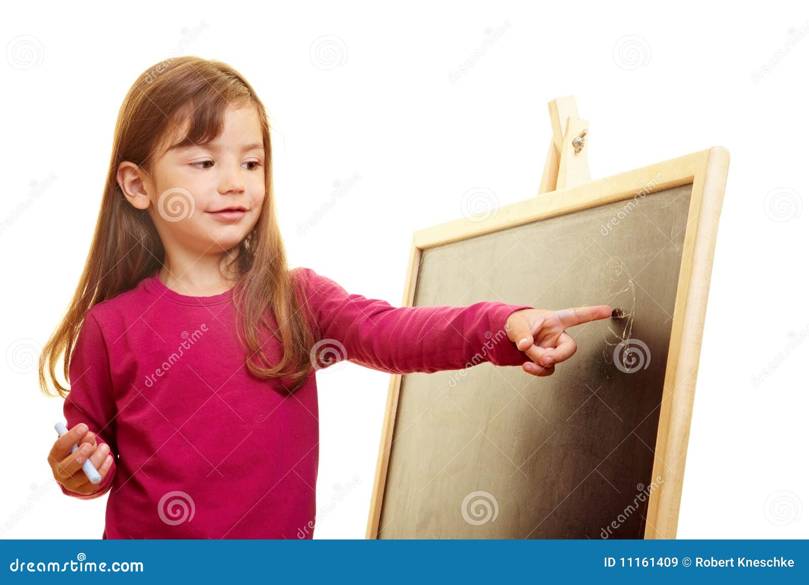 Girl Pointing To Chalkboard Stock Image - Image of creativity, child ...
