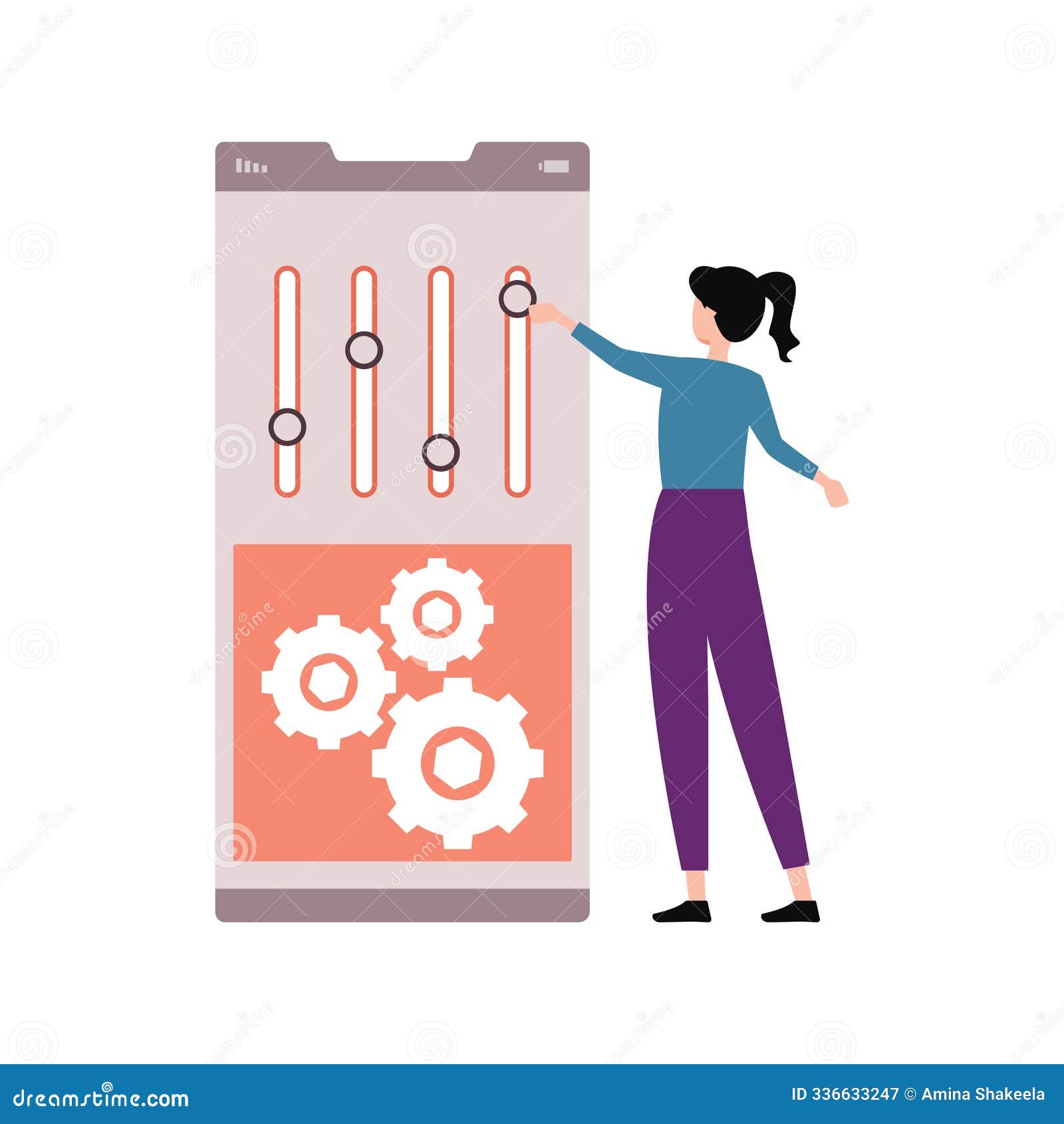 The Girl is Pointing To the Multimedia Control Stock Illustration ...