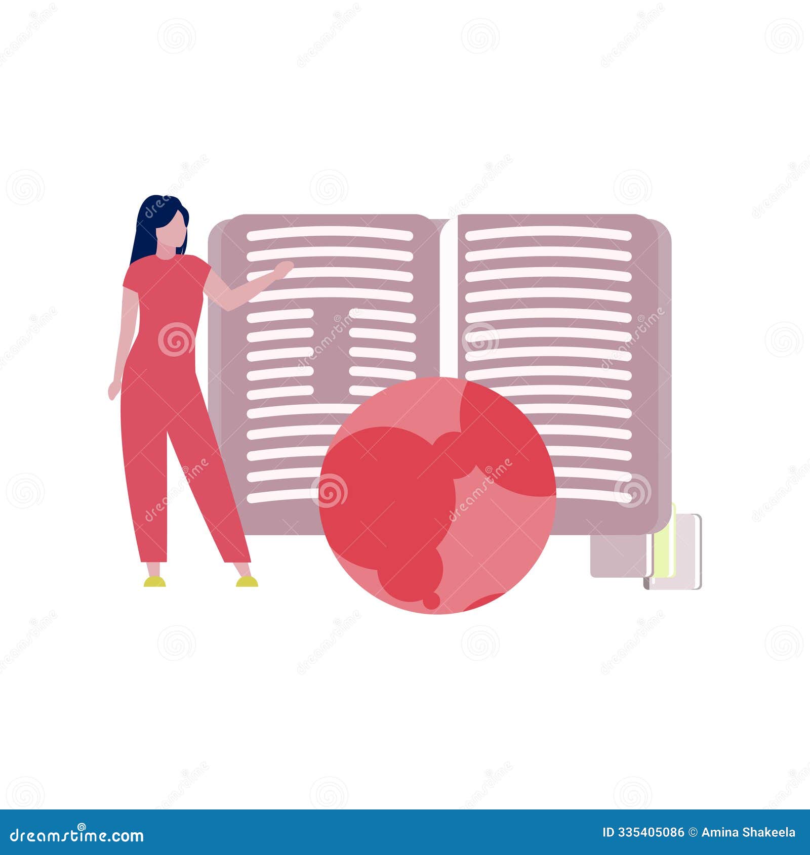 The Girl is Pointing To the Open Book Stock Illustration - Illustration ...