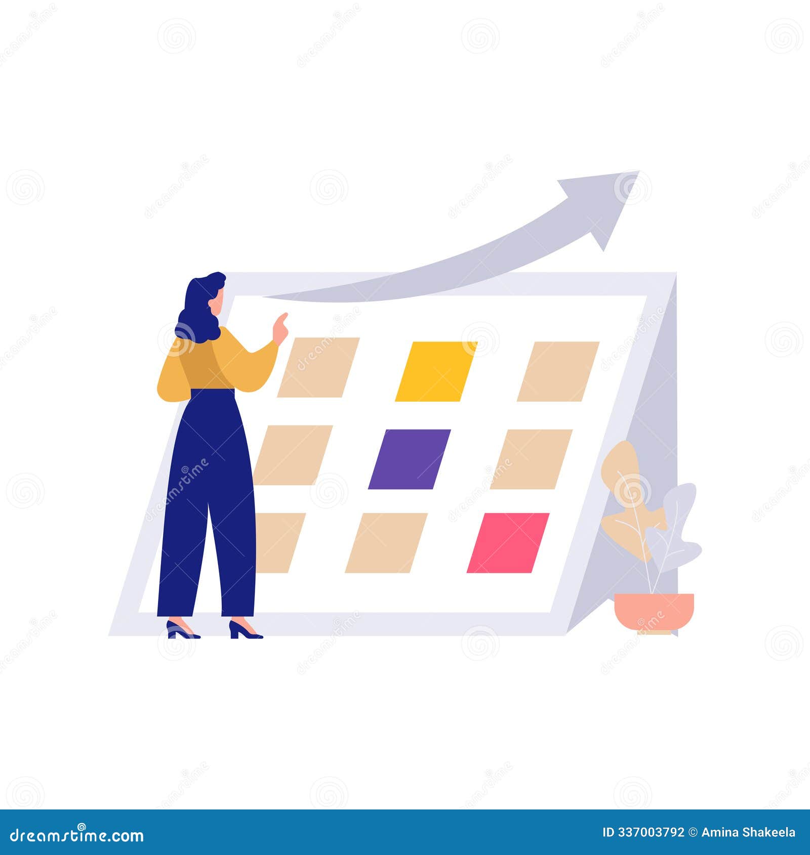 Girl Pointing To Reminders on Calendar Stock Illustration ...