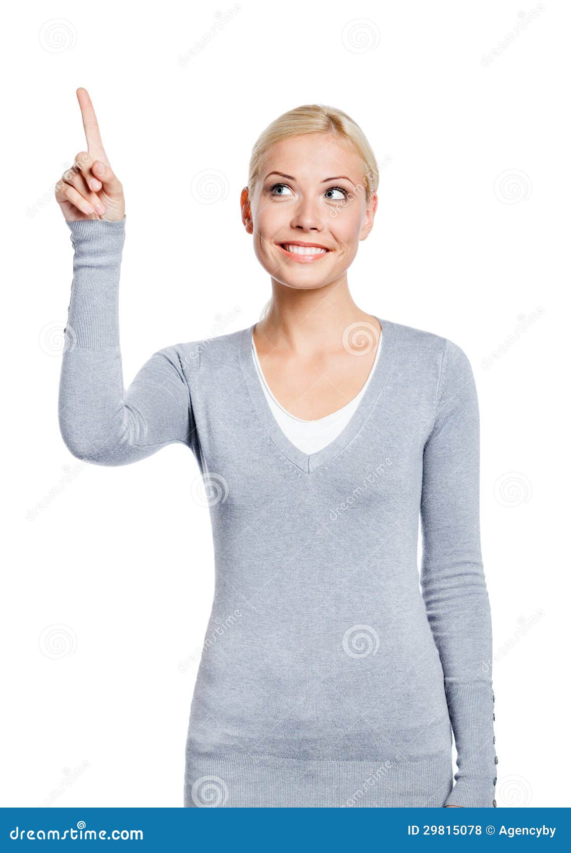 Girl Pointing Up with Forefinger Stock Photo - Image of format, blonde ...
