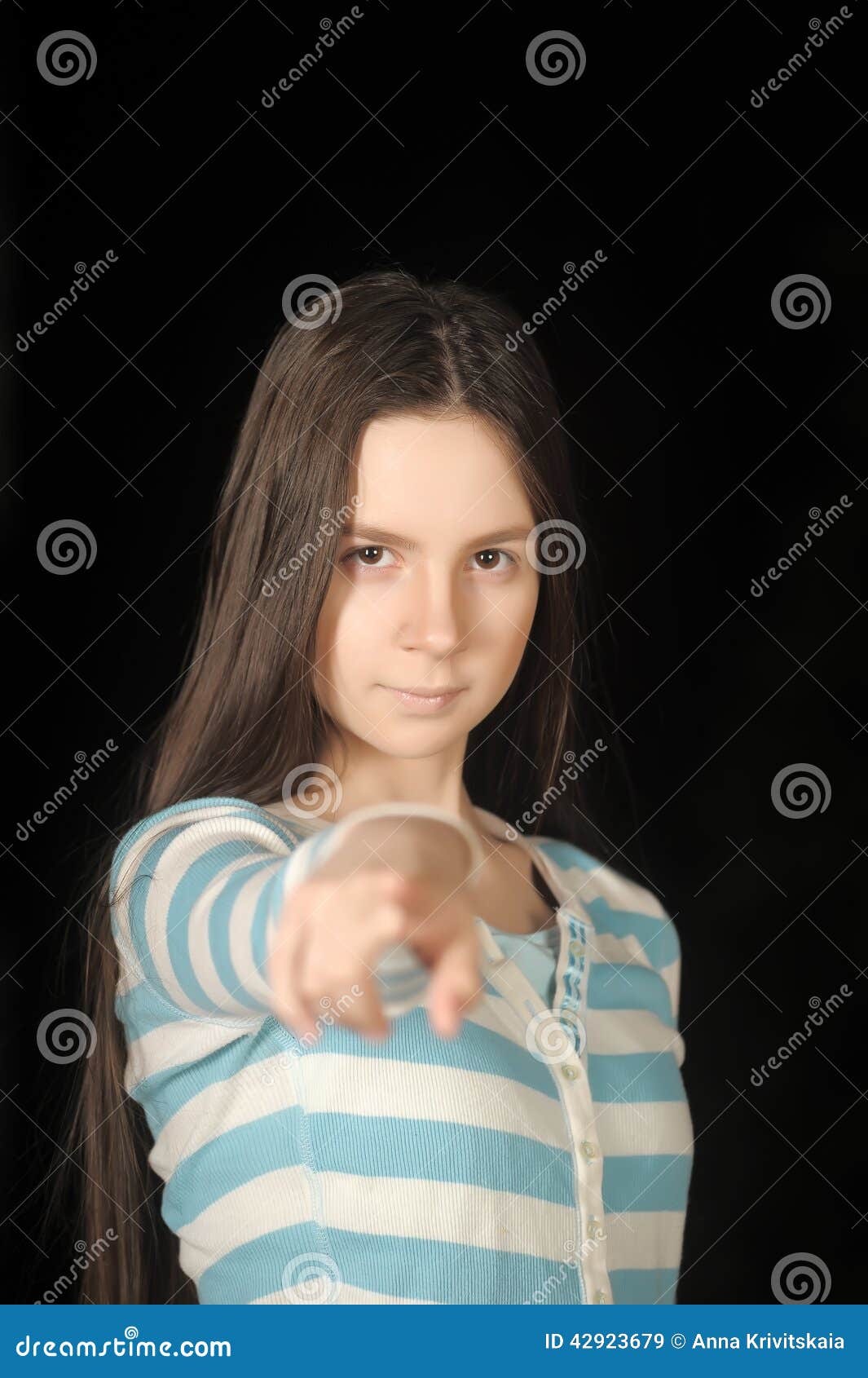 Girl points a finger stock image. Image of points, pretty - 42923679