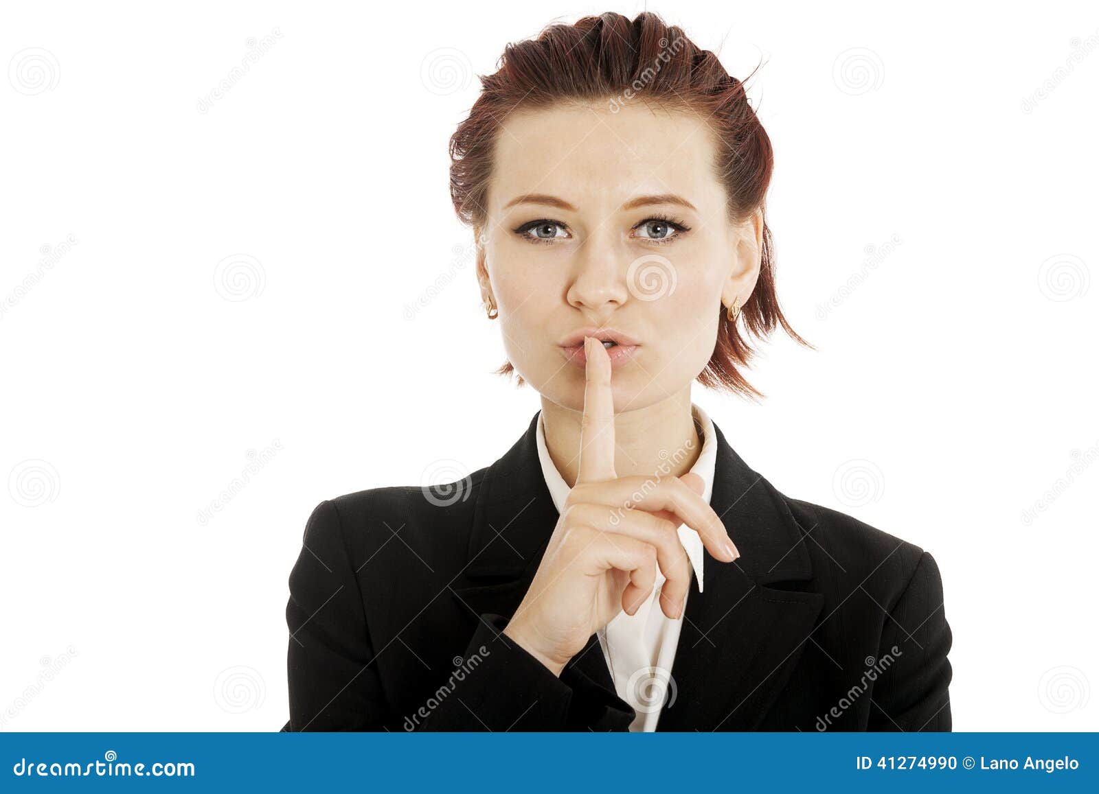 Girl Points the Finger on the Lips Stock Photo - Image of female ...