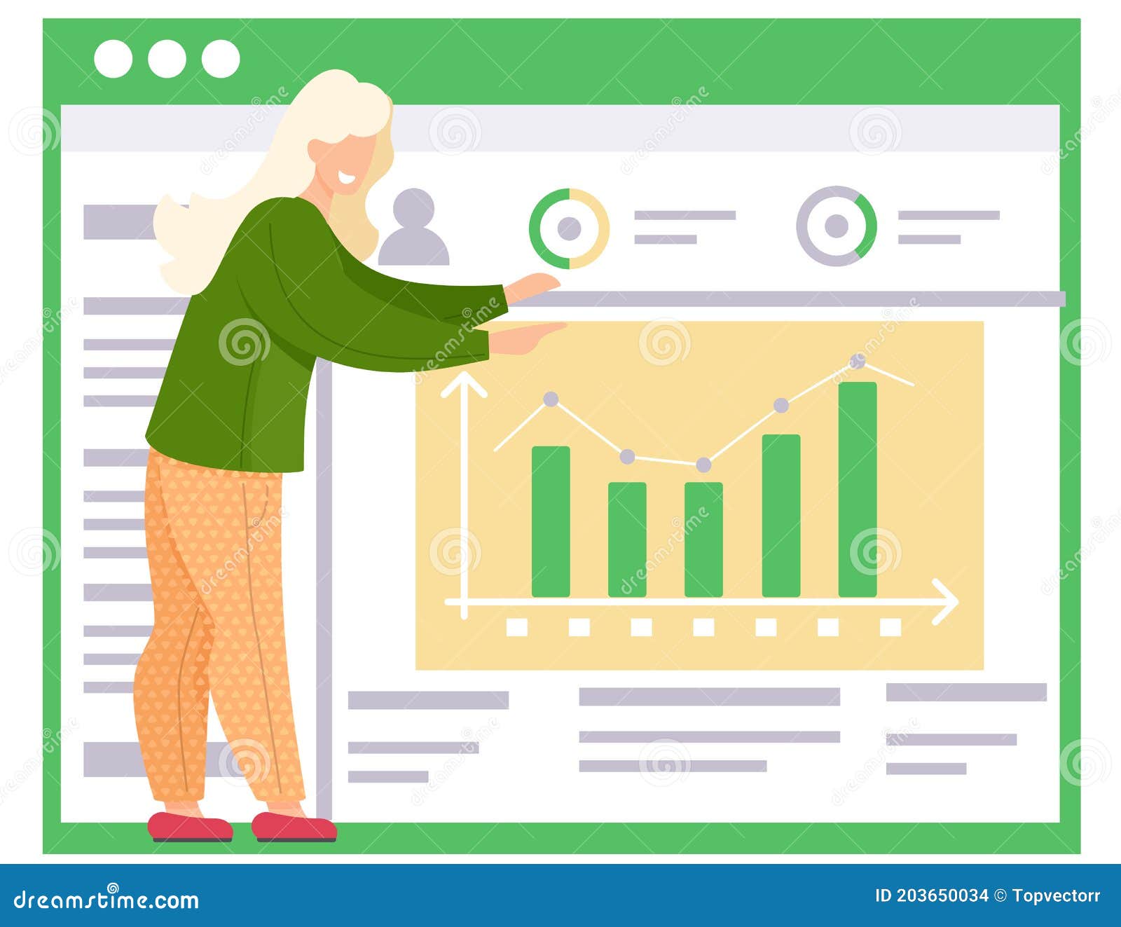 The Girl Points To the Bar Graph on the Poster on the Background. Work ...