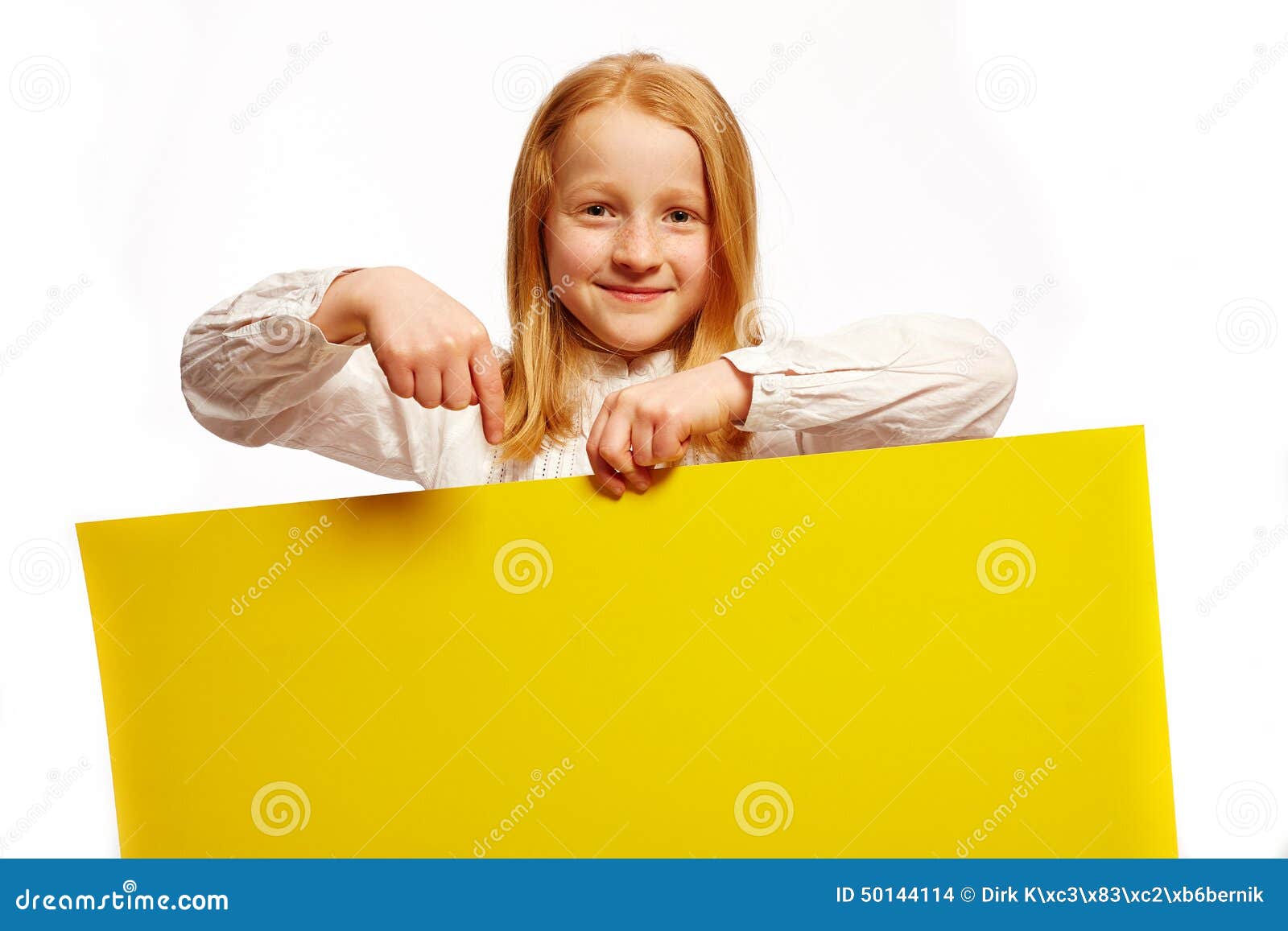 Girl points to the sign stock photo. Image of points - 50144114