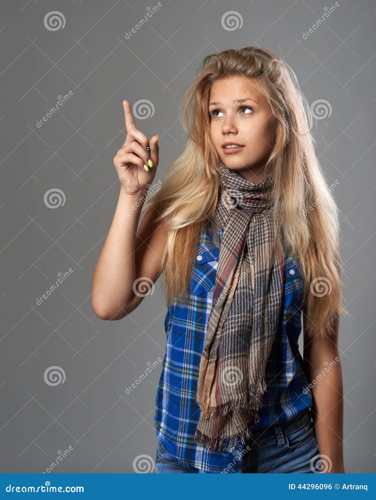 Girl Points To the Something that Top Stock Photo - Image of plaid ...