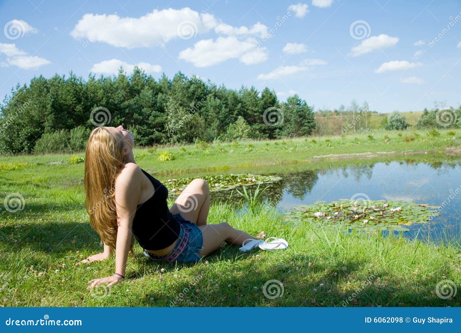 The girl at a pond stock photo. Image of nature, beautiful - 6062098