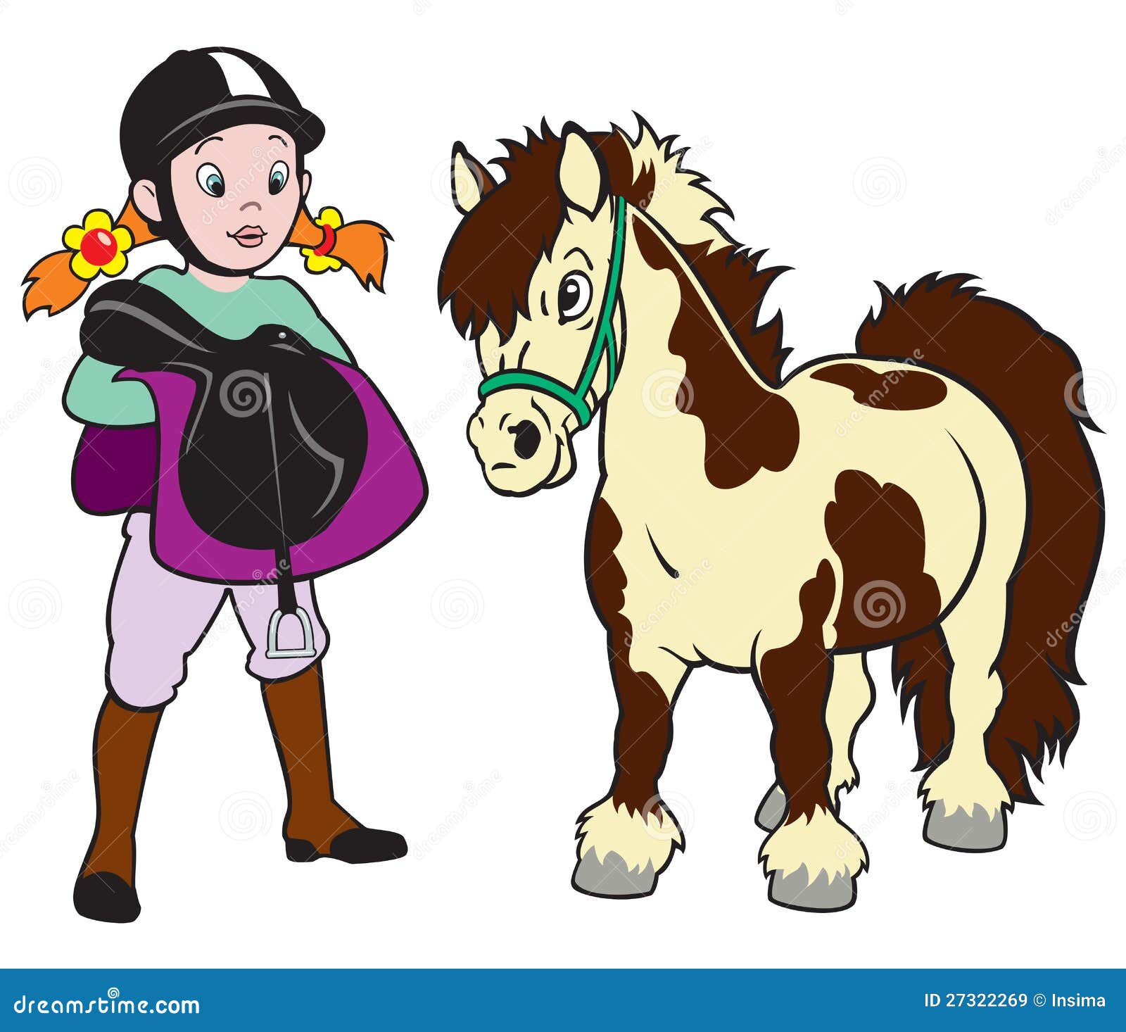 Cartoon Little Girl Riding A Pony Horse Cartoon Vector | CartoonDealer ...
