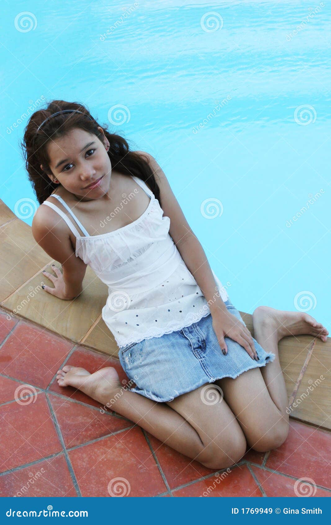 Girl by the pool stock image. Image of emotion, child - 1769949
