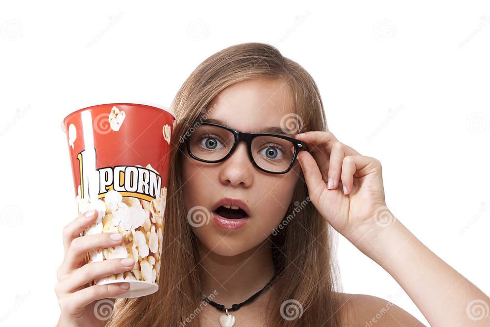 Girl with popcorn stock photo. Image of popcorn, movies - 33433190