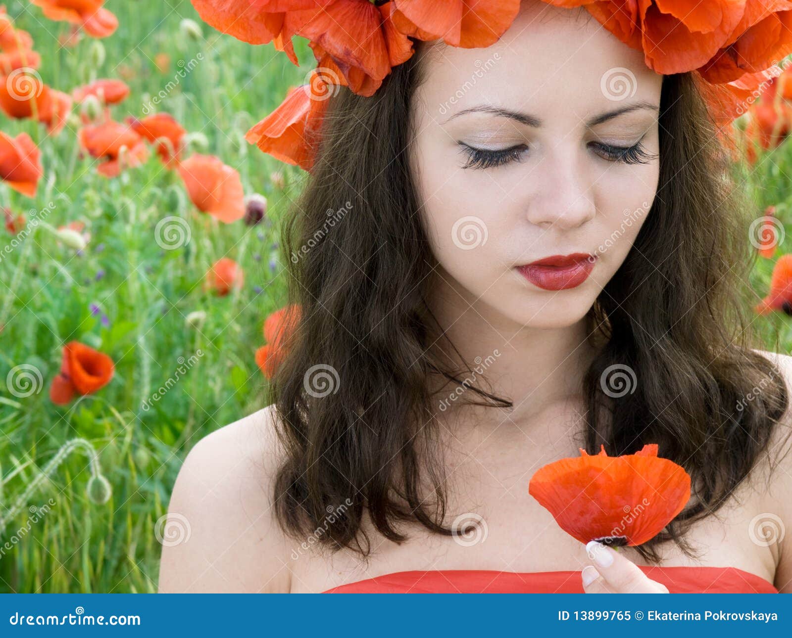 Girl with poppies stock image. Image of long, harmony - 13899765