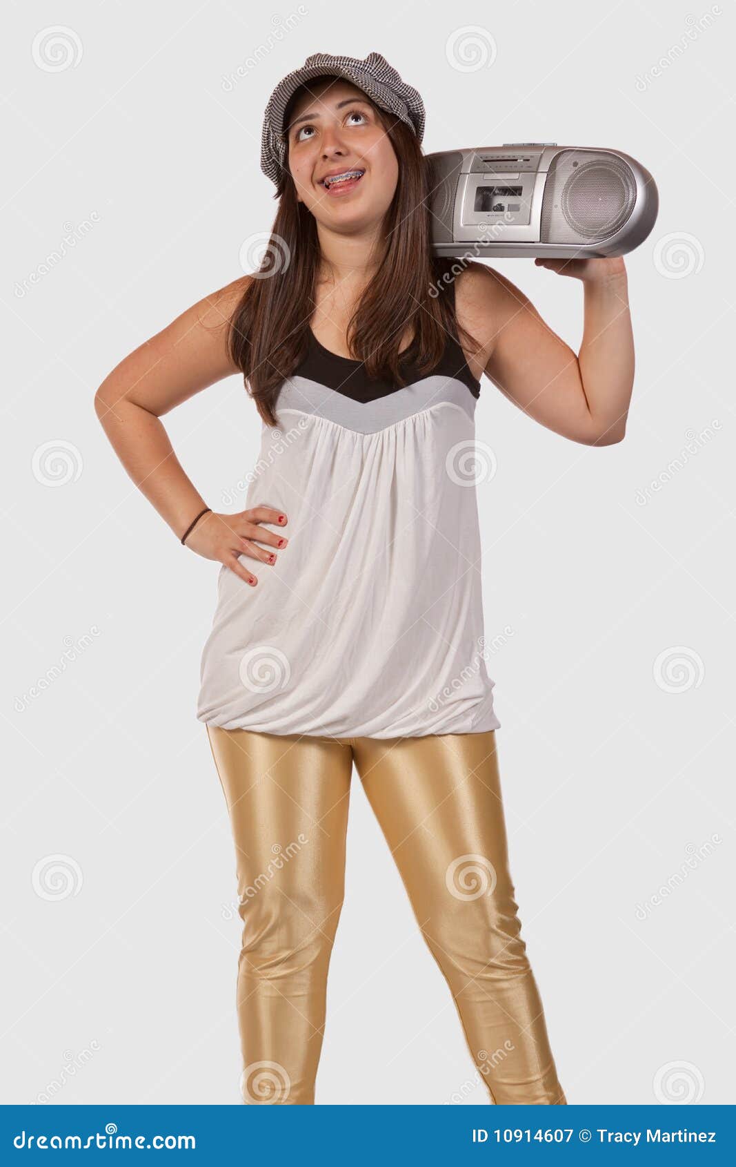 Girl with portable radio stock image. Image of female - 10914607