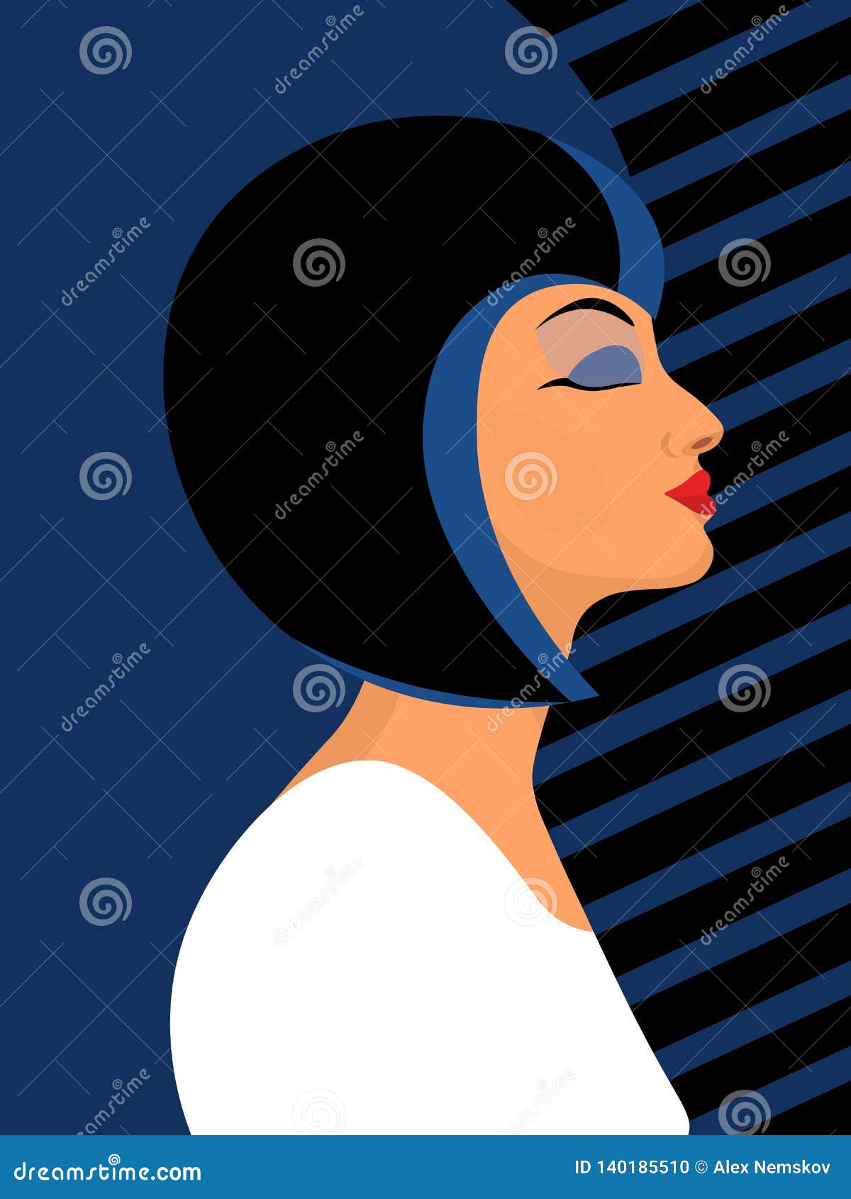 Girl Portrait on Blue Background Stock Illustration - Illustration of ...