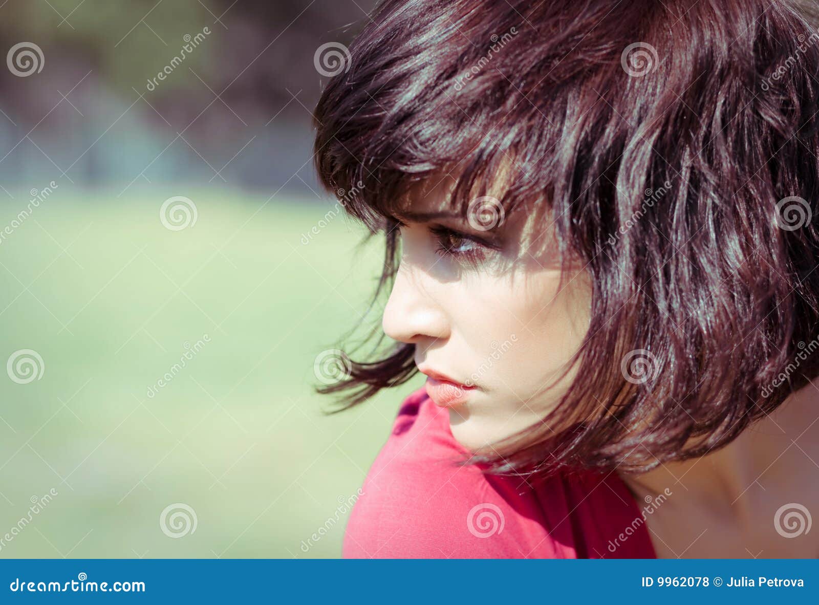 Girl is Portrait into the Profile on Nature. Stock Photo - Image of ...